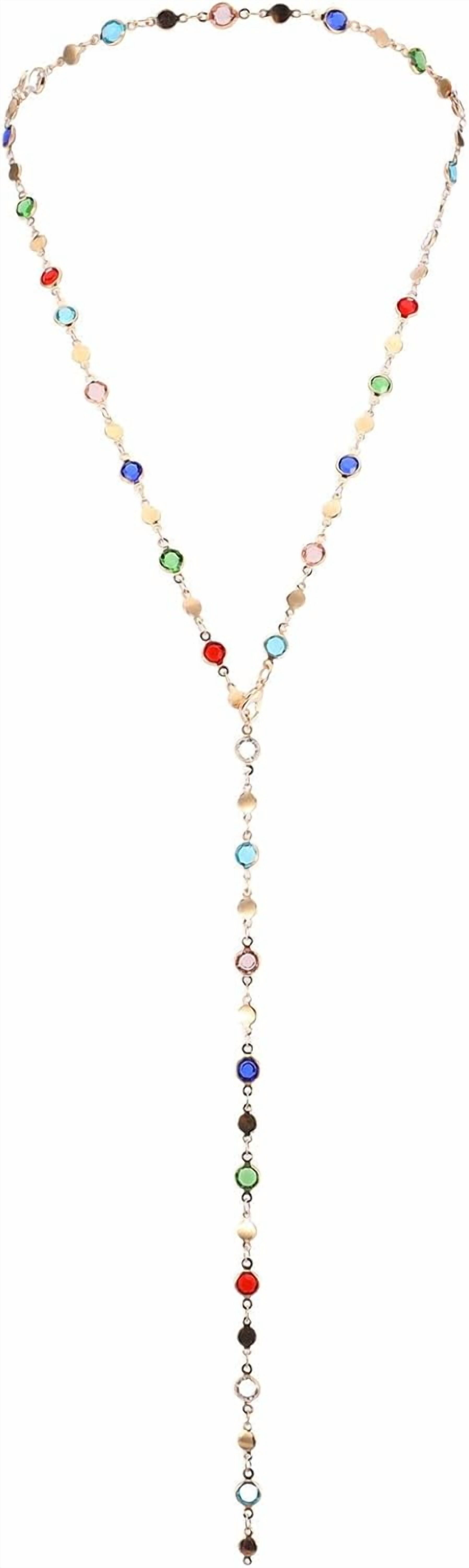 Rinestone Body Chain, Long Necklace Chain Boho Colorful Crystal Chest ...