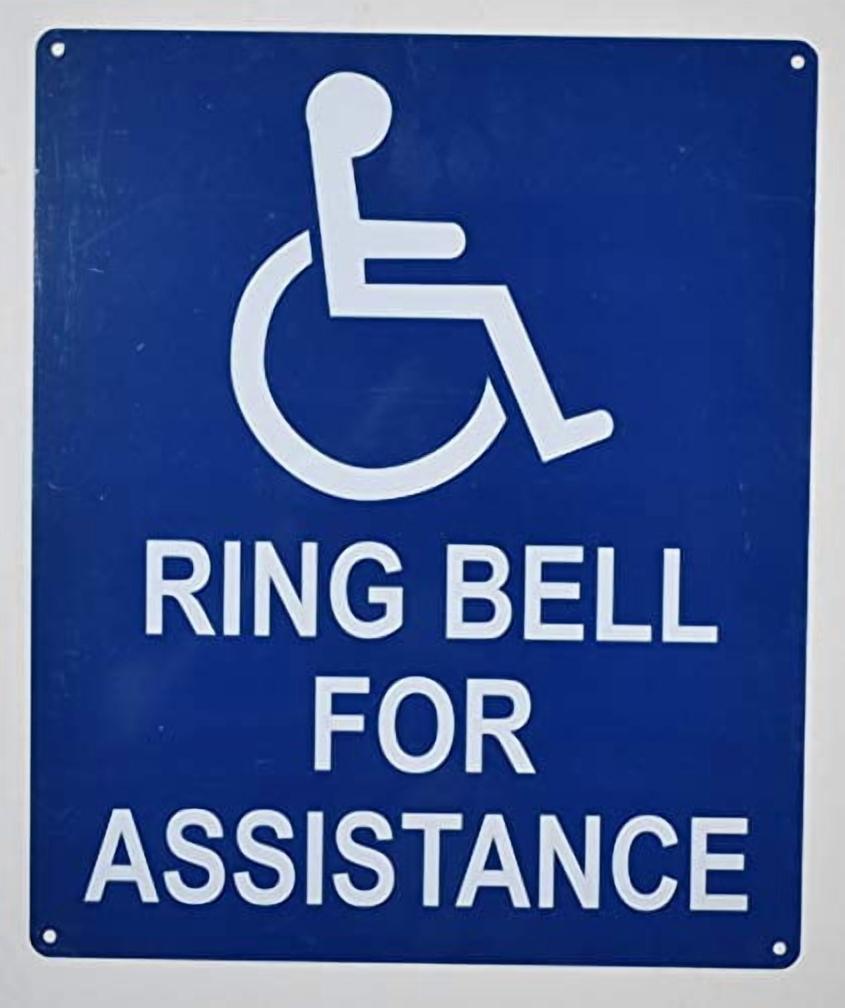 Ring Bell for Assistance ADA Sign (White/Blue,Aluminium, 10x12)-The ...
