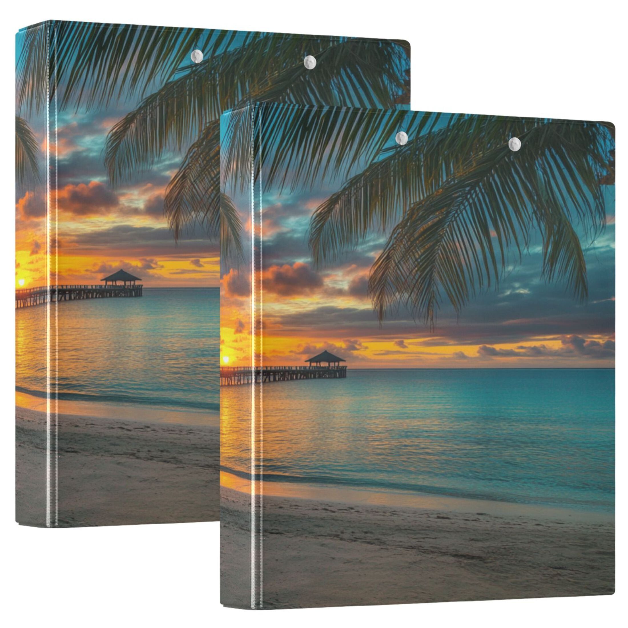 Ring Binders Beach Sunset with Trees Presentation1.5-inch, Slant Ring ...