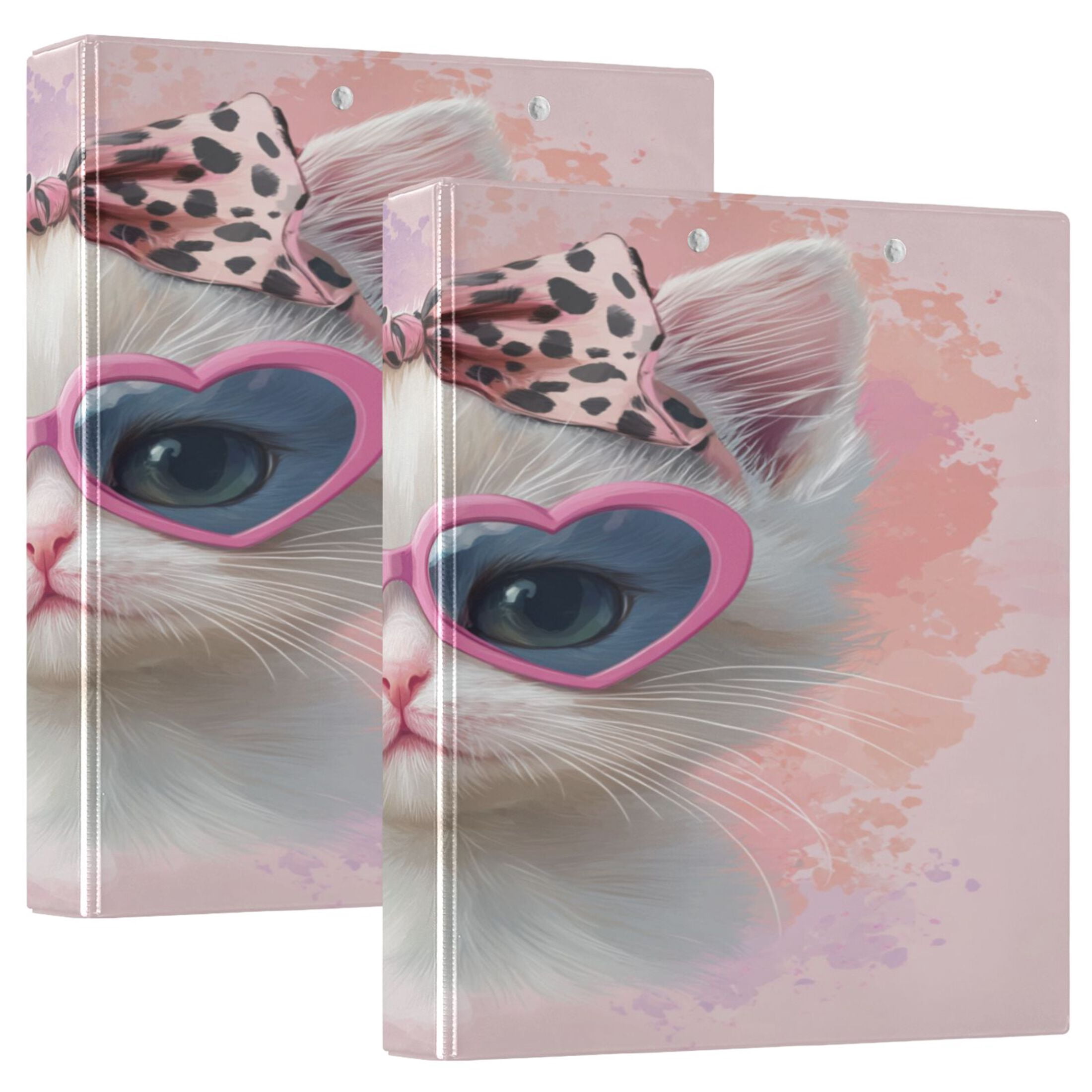 Ring Binders Cute White Cat Presentation1.5-inch, Slant Ring One-Touch ...