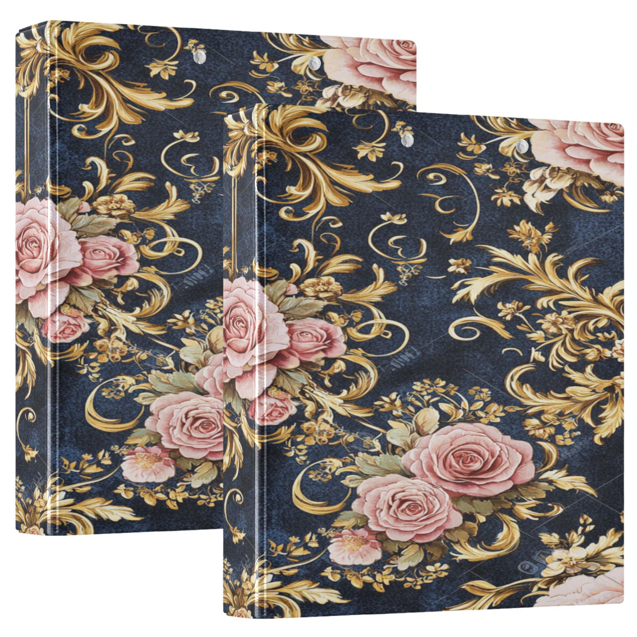 Ring Binders Floral Pink Roses Gold Filigree Presentation1.5-inch ...
