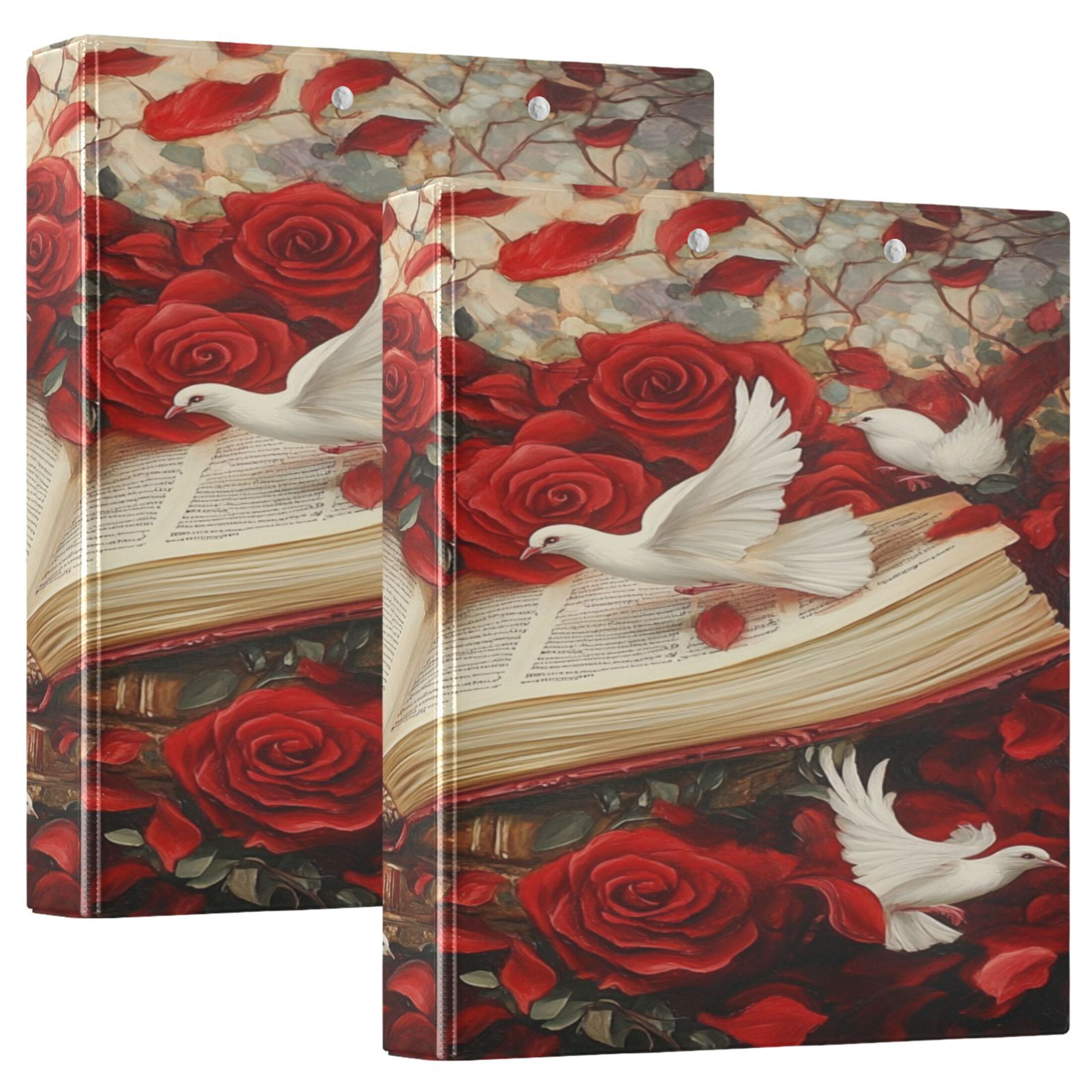 Ring Binders Red Roses White Doves Painting Presentation1.5-inch, Slant ...