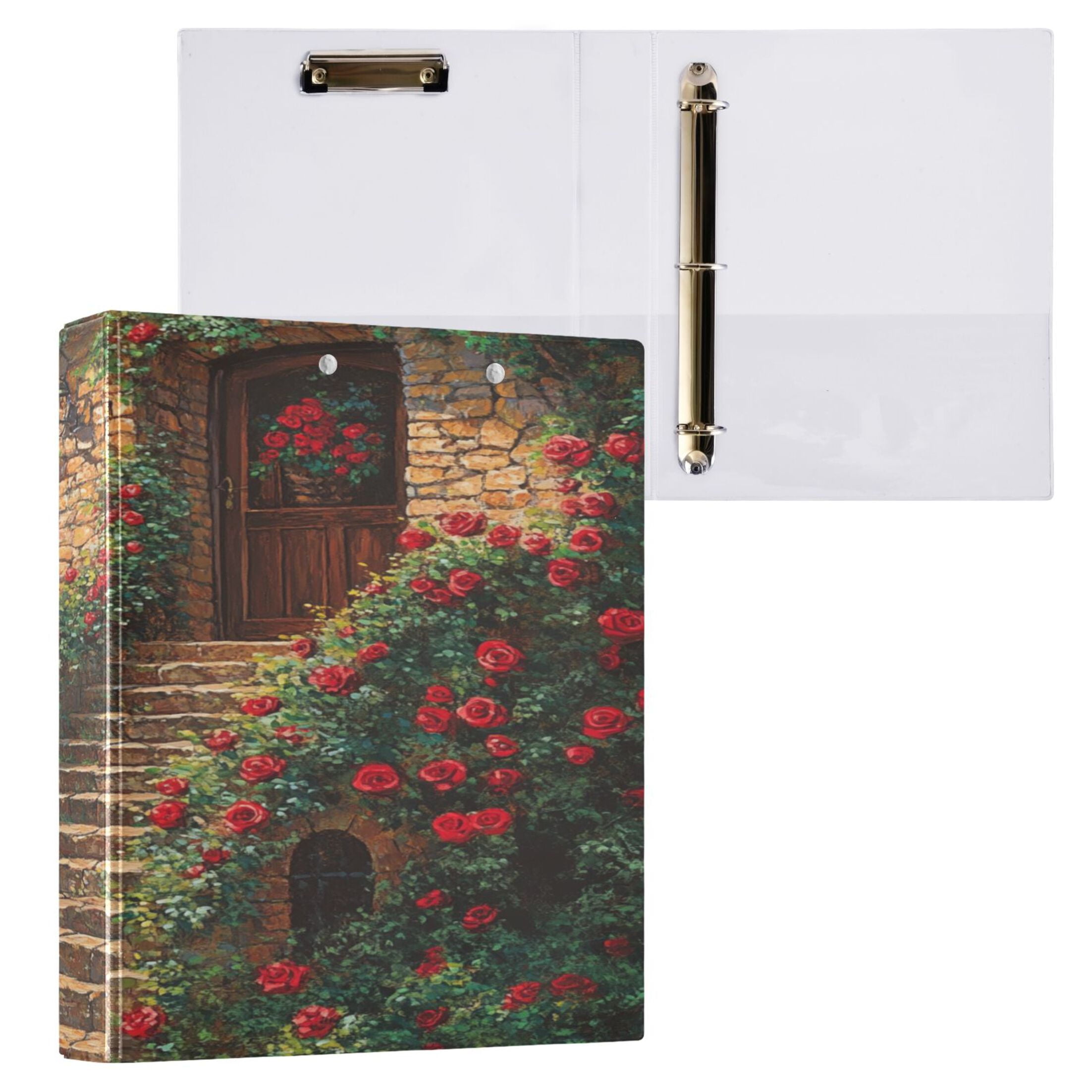 Ring Binders Stone Steps with Red Roses Presentation1.5-inch, Slant ...