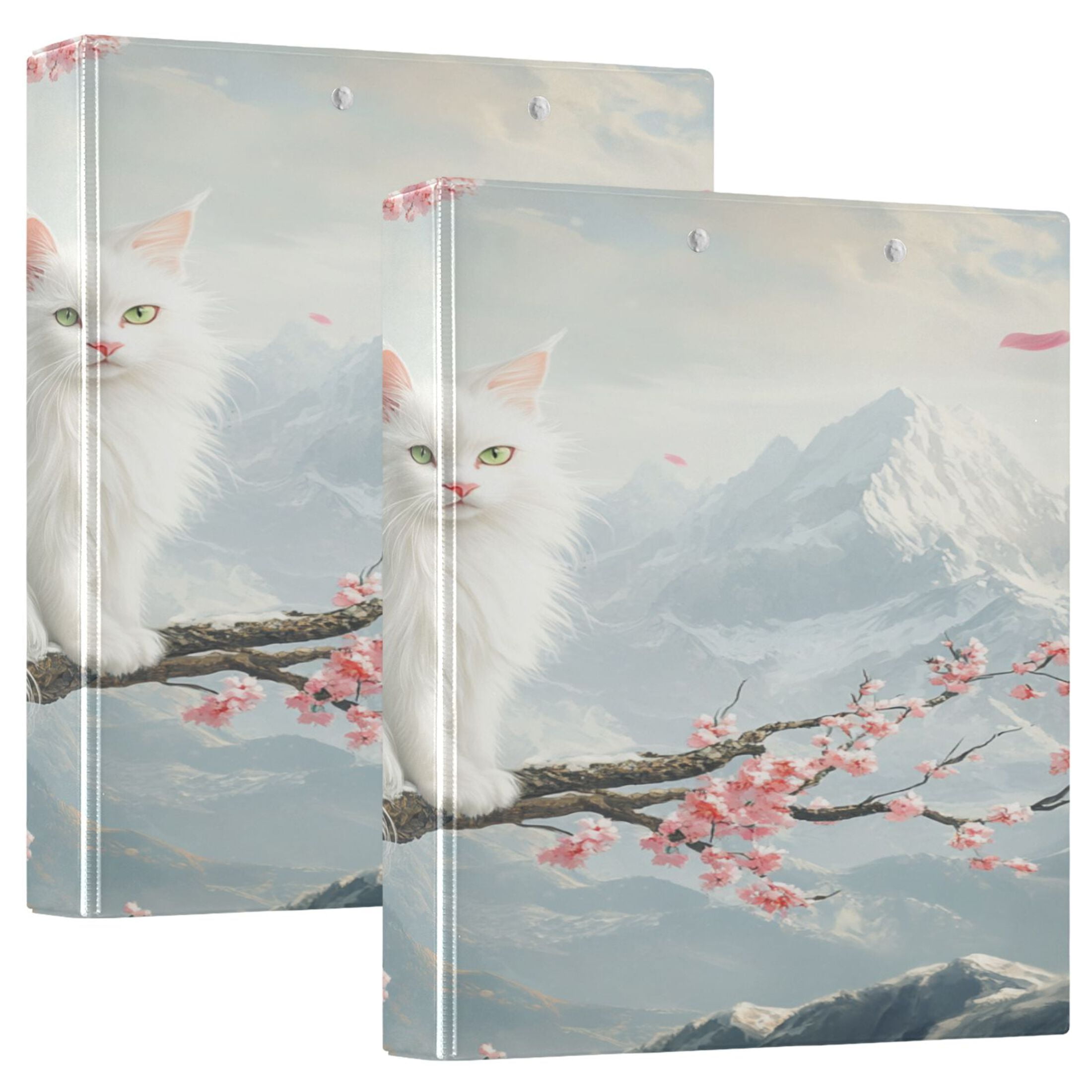 Ring Binders White Cat on Branch in Cherry Blossom Presentation1.5-inch ...