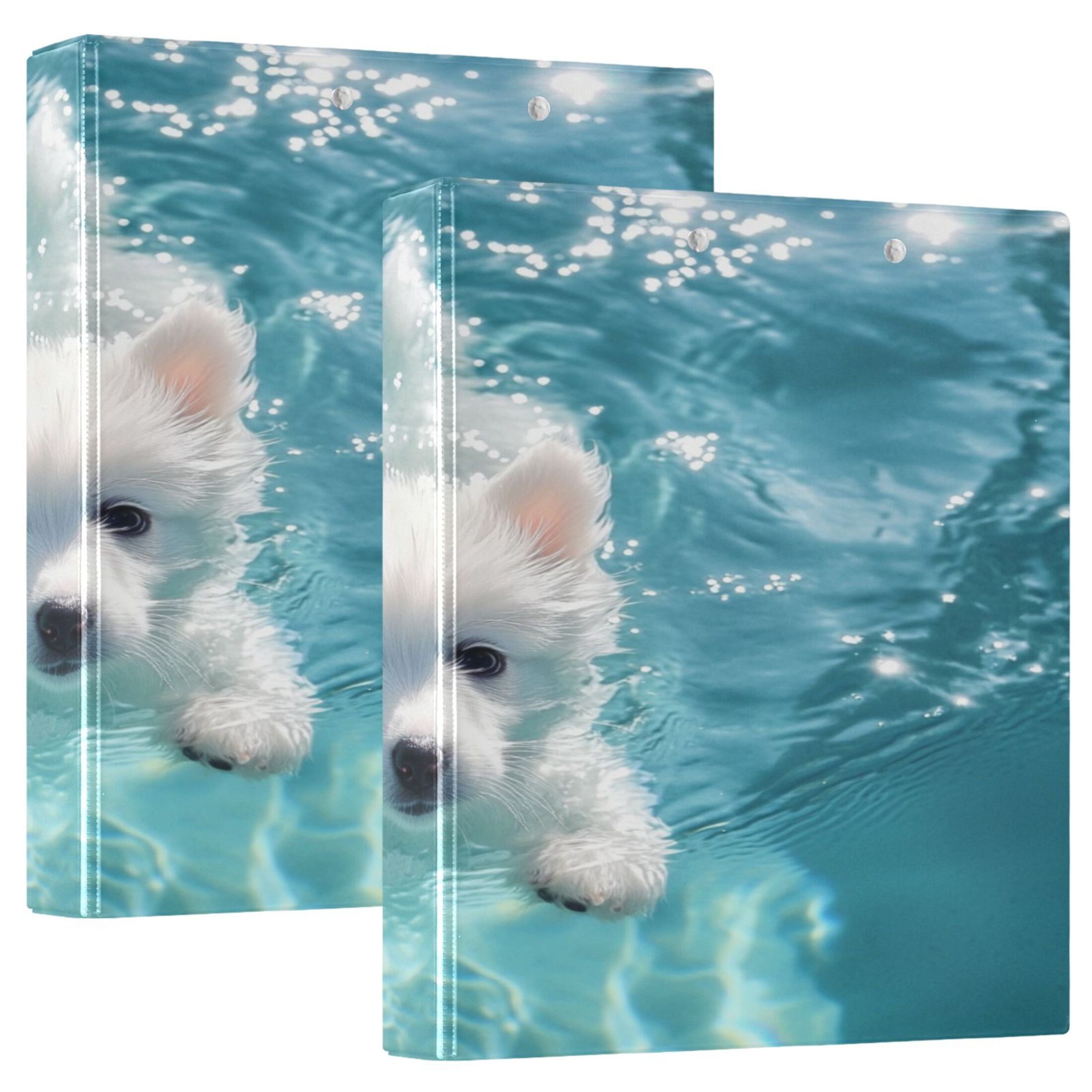 Ring Binders White Puppy Swimming Presentation1.5-inch, Slant Ring One ...