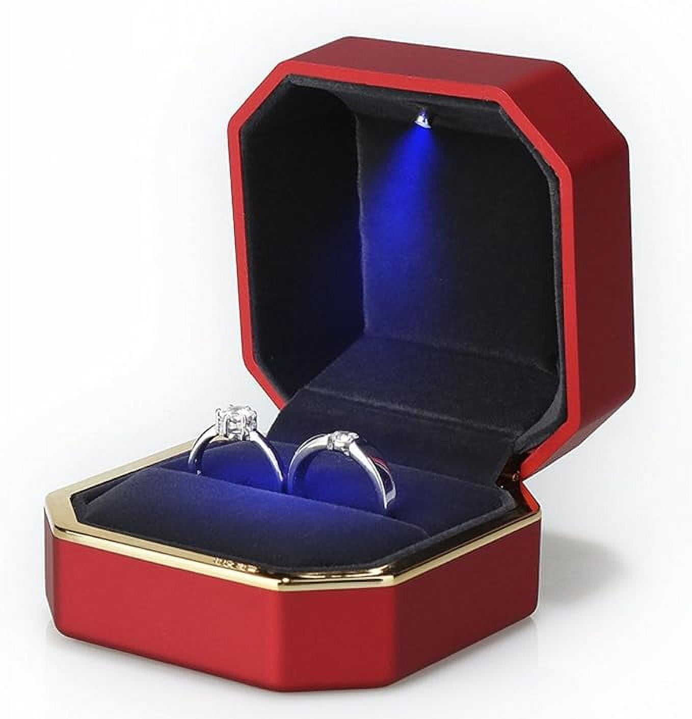 Ring Box, Jewelry Gift Boxes, Square Velvet Interior Elegant Style Design Ring Box with LED ...