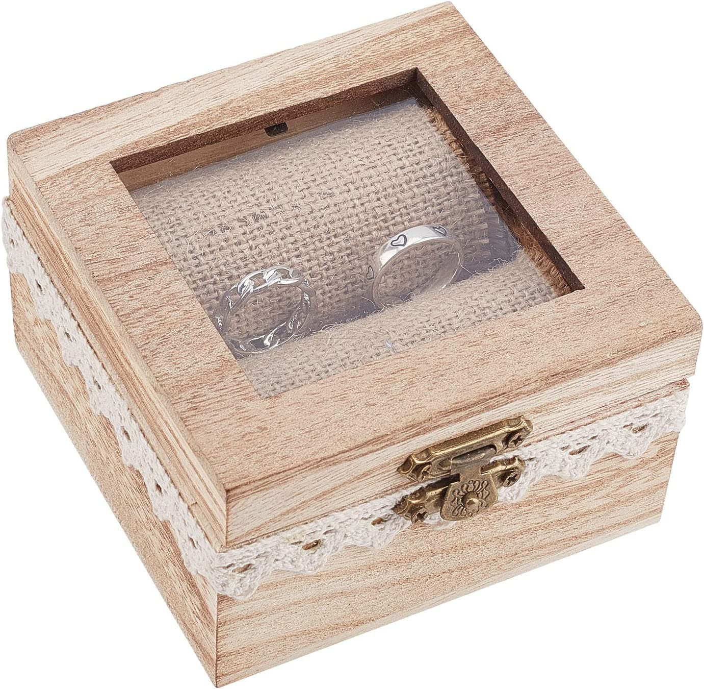 Ring Box Wooden Ring Bearer Box Personalized Ring Holder Vintage Double ...