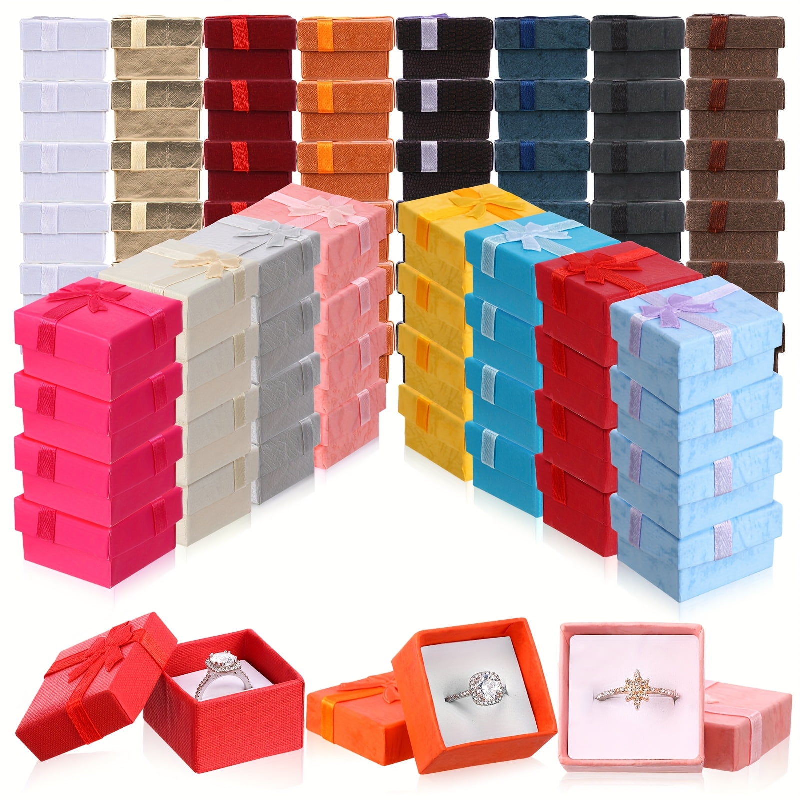 Ring Boxes Bulk Set - 24-Pack Multi-Color Square Cardboard, 1.6 x 1.2 x ...