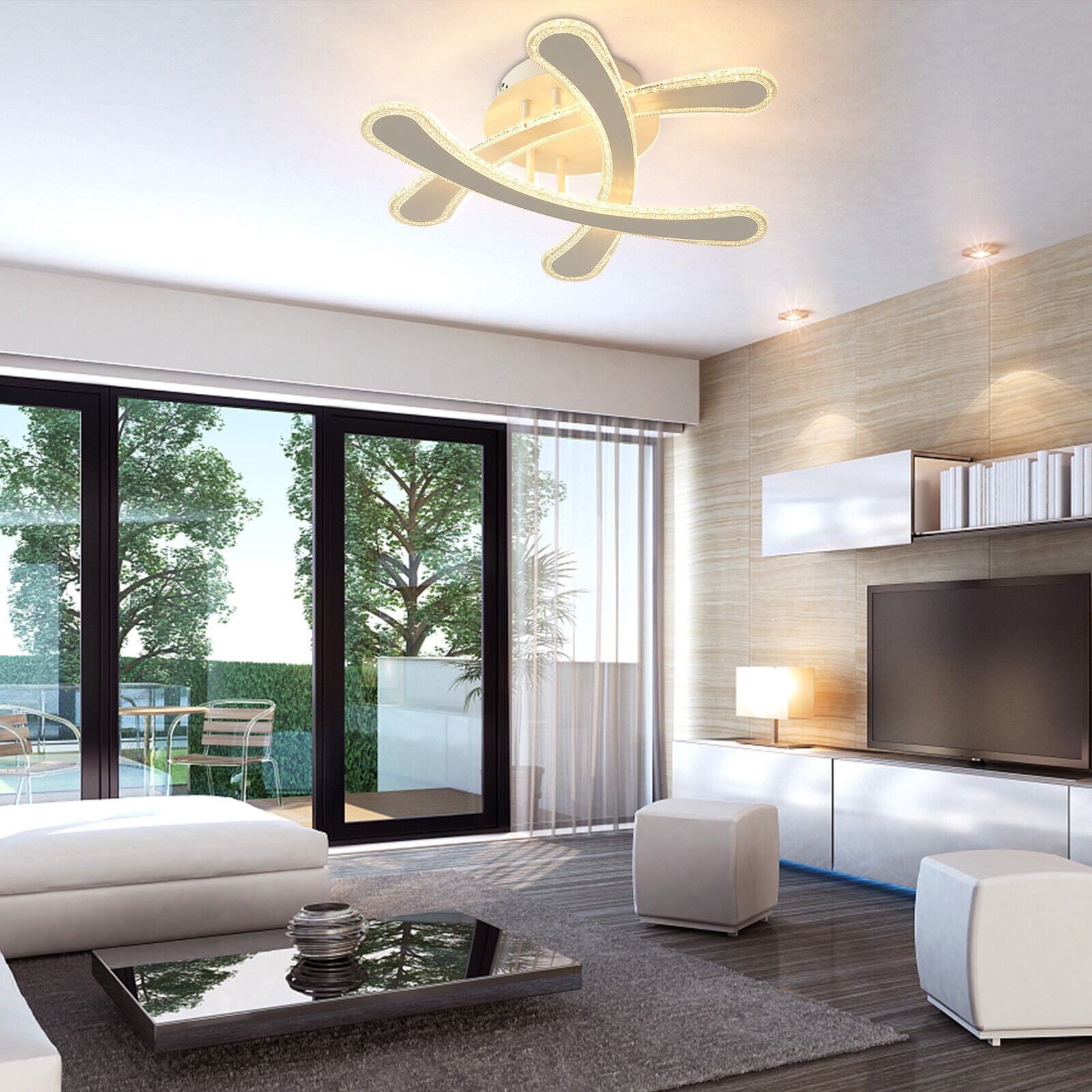 Ring Chandelier Flush Mount Pendant Lamp LED Ceiling Light with Remote ...