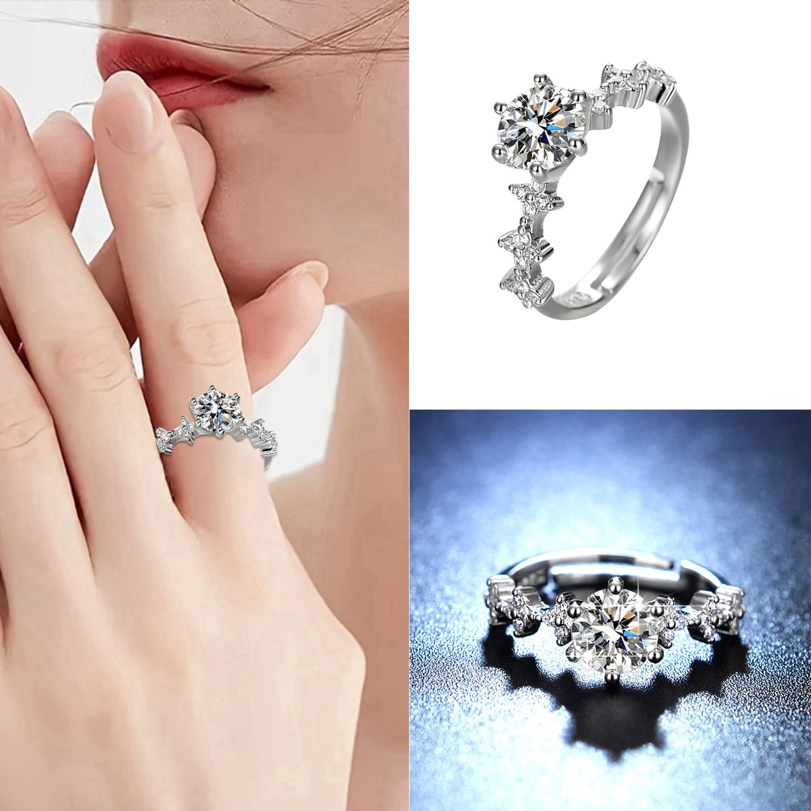 Ring Diamond Ring Four Leaf Ring Women's Six Open Ring Fashion Ring Set Adjustable Dragon Rings ...