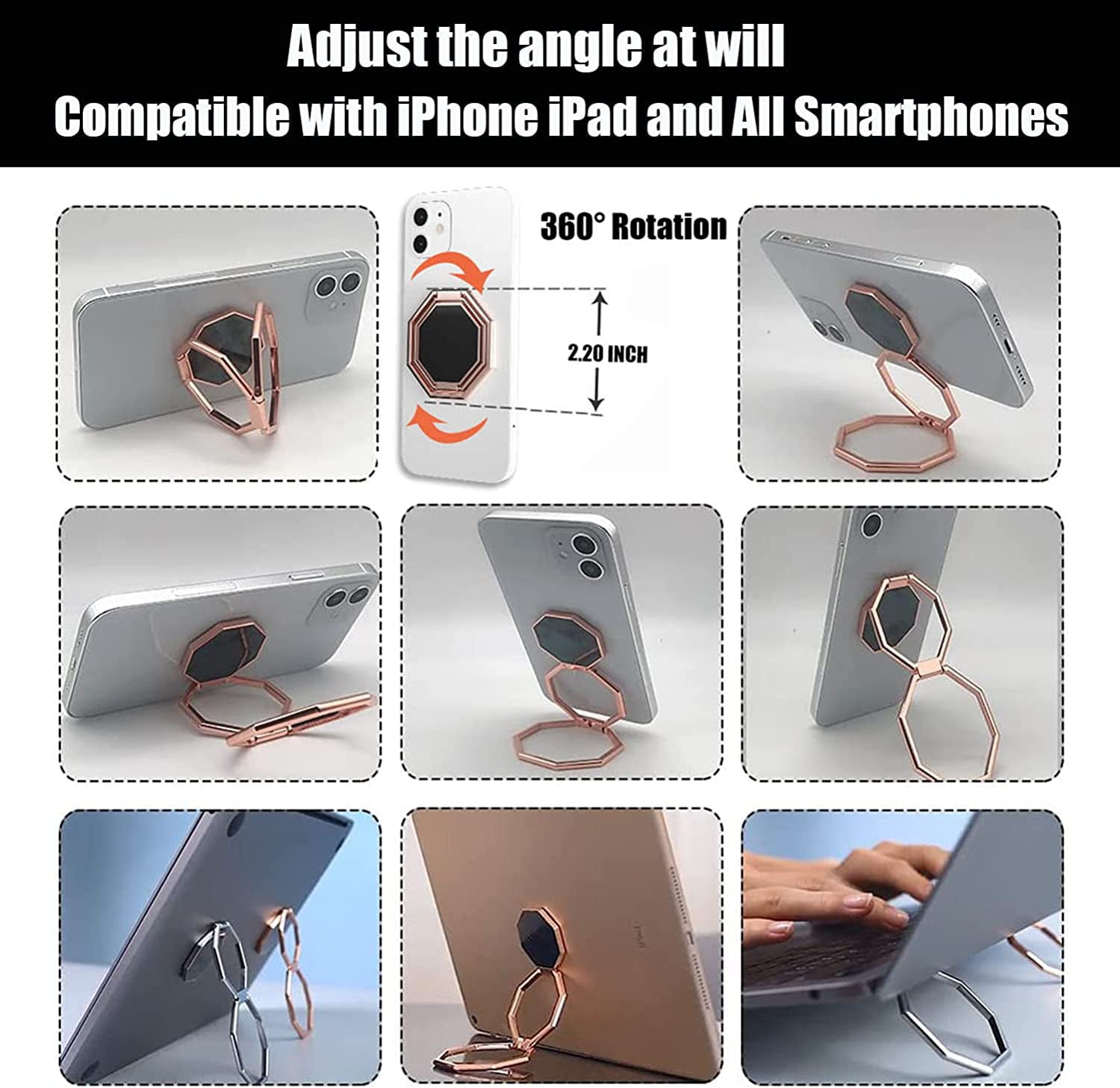 Ring Holder Finger Kickstand, 360° Rotation Metal Cellphone Stand for ...