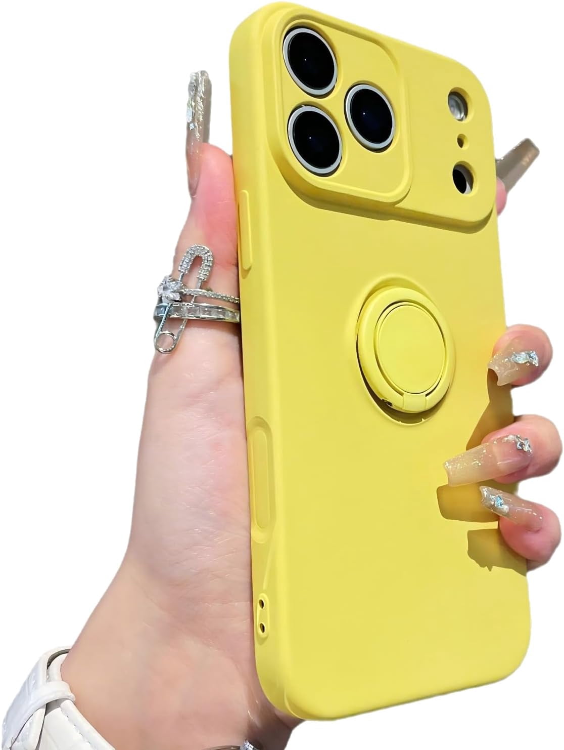 Ring Holder Solid Color Phone Case for iPhone (Yellow,iPhone 15 Pro Max ...
