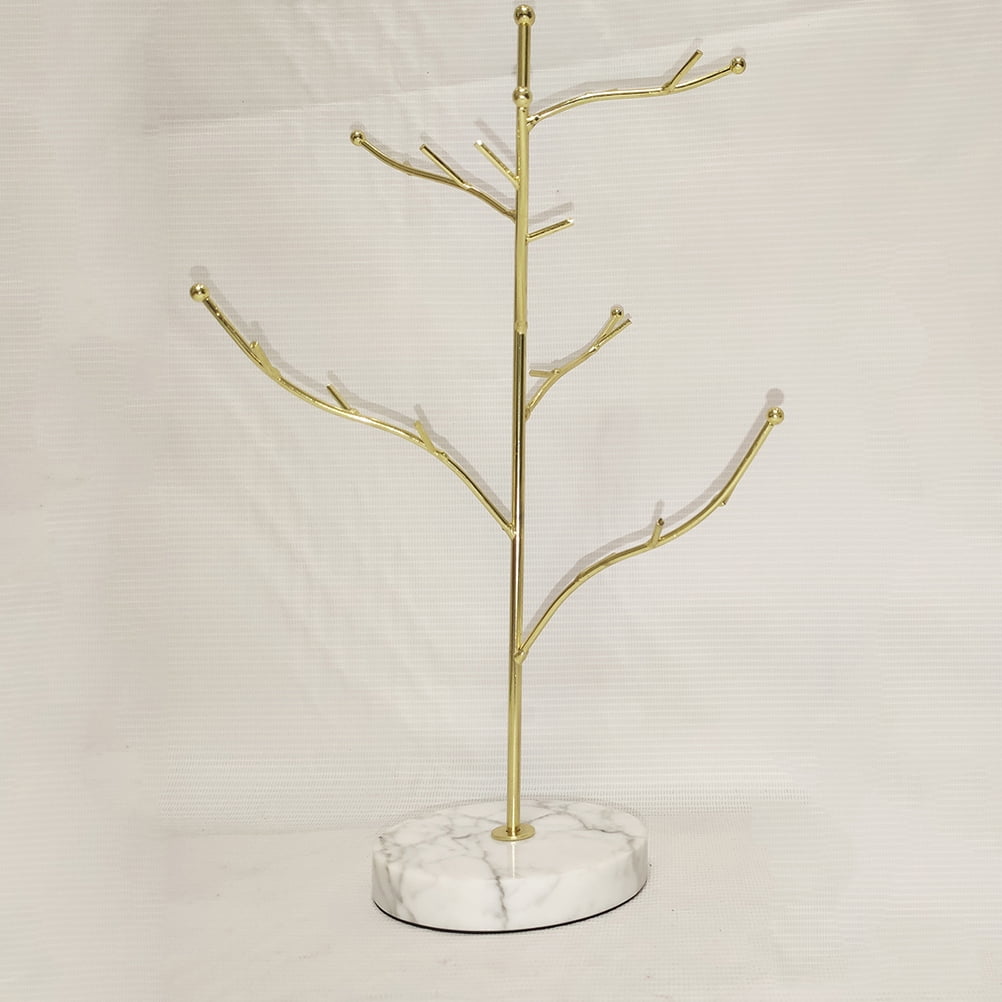 IMIKEYA Durable Golden Marble Jewelry Display Stand Tree with Owl Decor ...