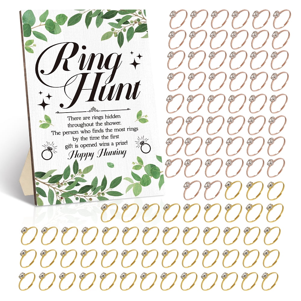 Ring Hunter Wedding Shower Game Signs with Rings Leaves Funny Wooden ...