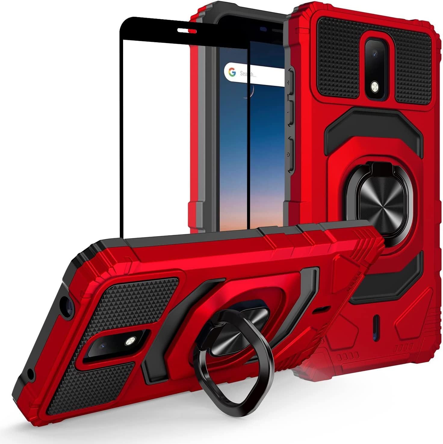 Ring Kickstand Phone Case For Nokia C100 W Tempered Glass Screen