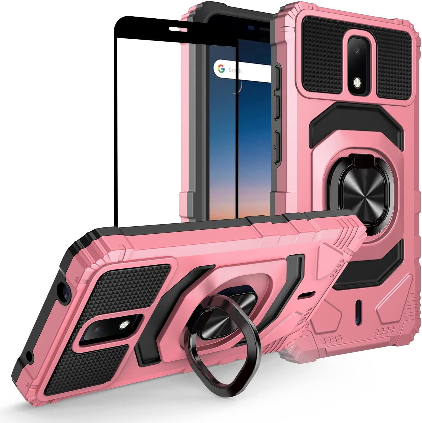 Nokia C100 Ring Kickstand Case, Shockproof, Tempered Glass Protector ...