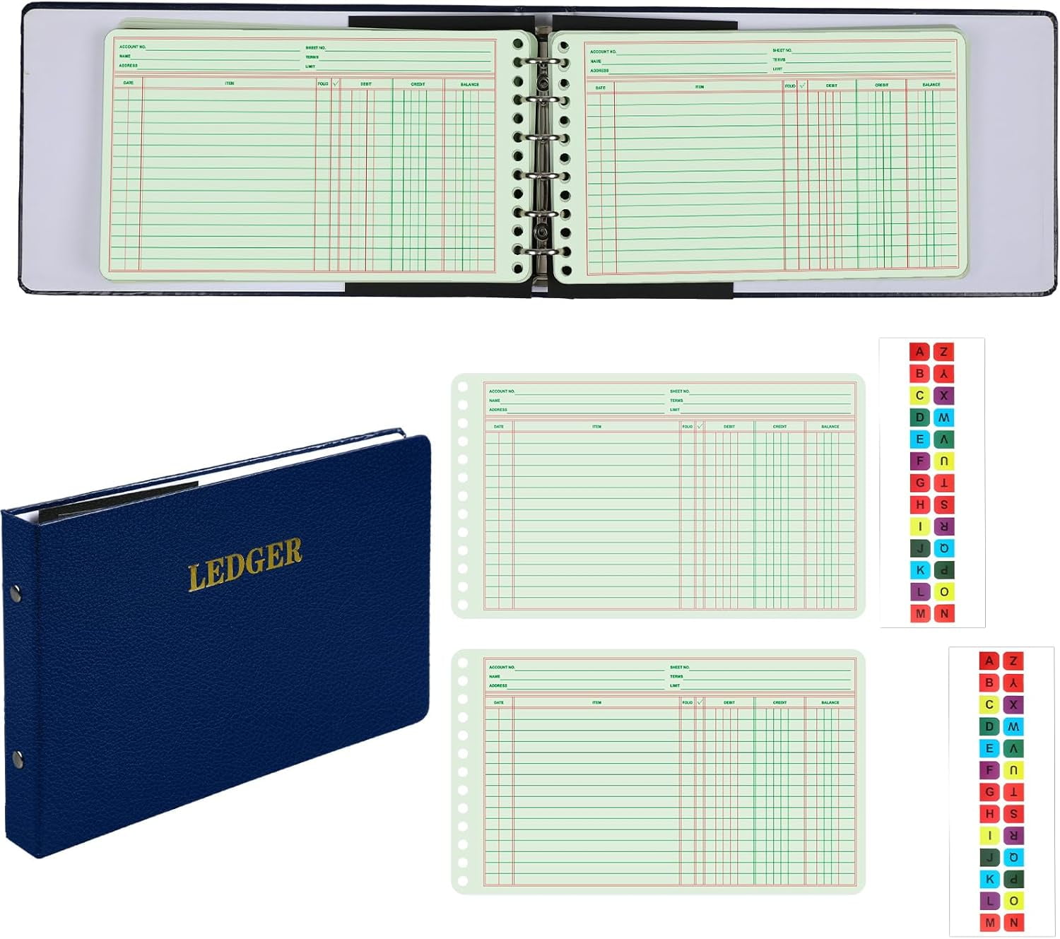 Ring Ledger Binder with 200 Pcs 5"x8.5" Ledger Sheets Small Index Tabs ...