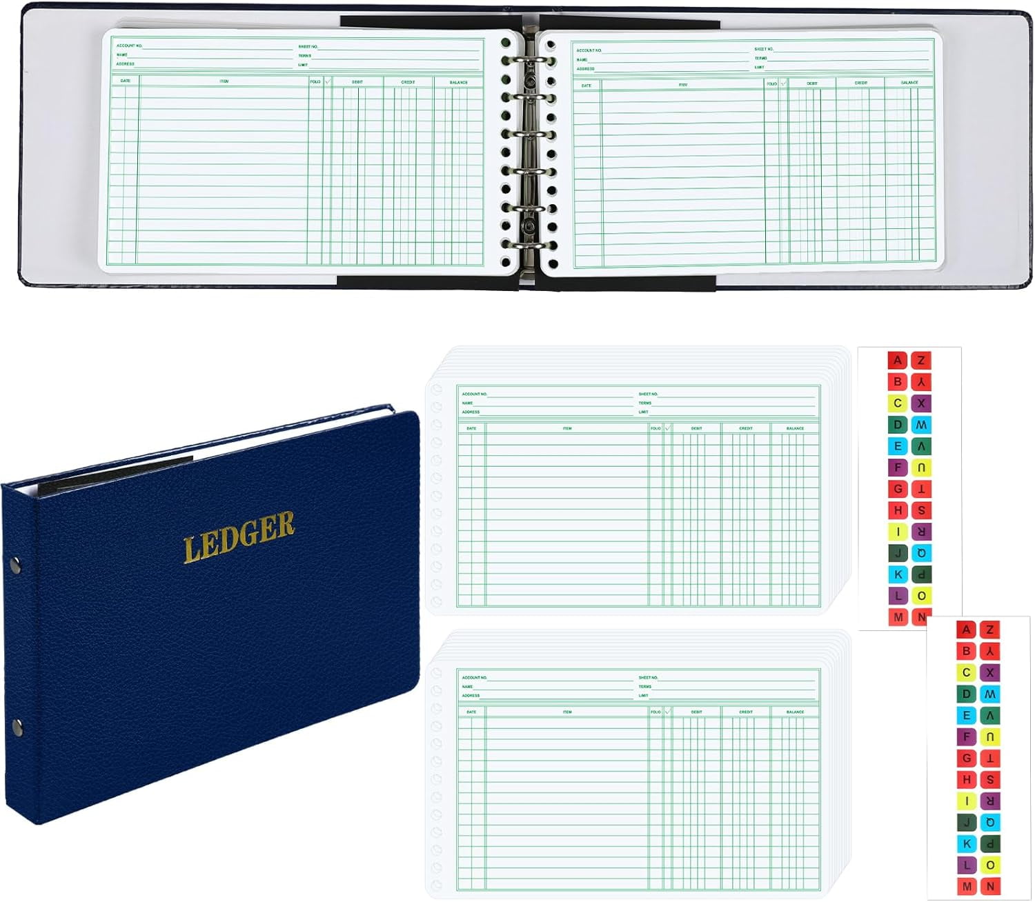 Ring Ledger Binder with 200 Pcs 5"x8.5" Ledger Sheets Small Index Tabs ...