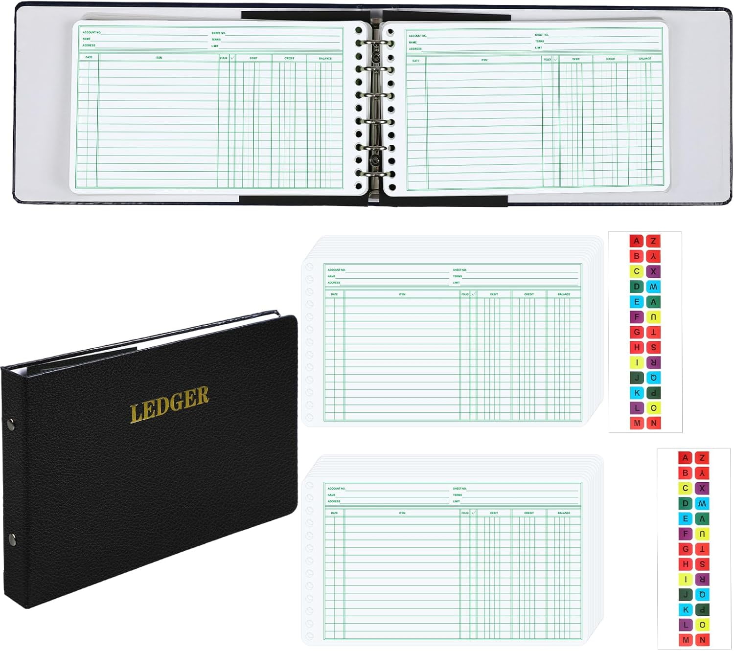 Ring Ledger Binder with 200 Pcs 5"x8.5" Ledger Sheets Small Index Tabs ...