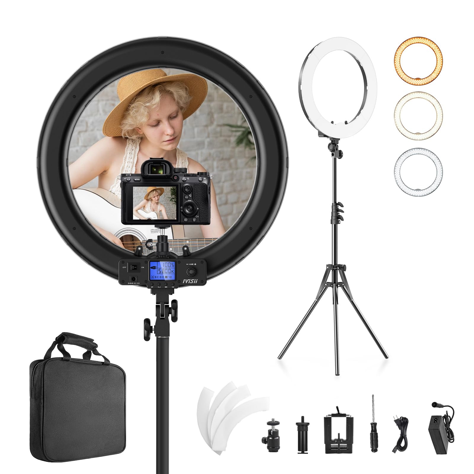 Ring Light,19inch LED Ring Light with Stand &LCD Display Adjustable ...