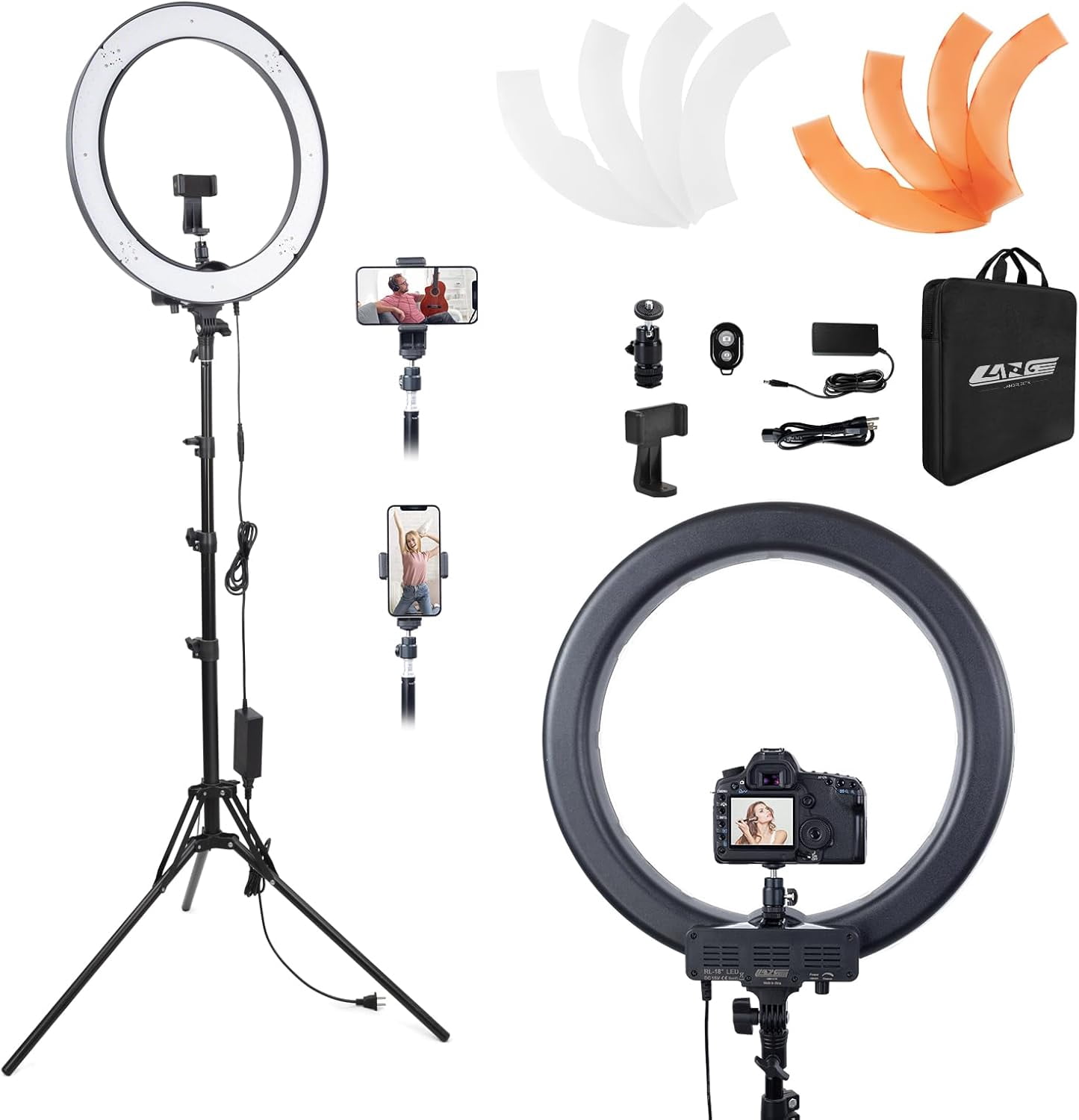 Ring Light Kit 18 "/ 45cm 55W 5500k dimmable LED Light, 70inch Foldable ...
