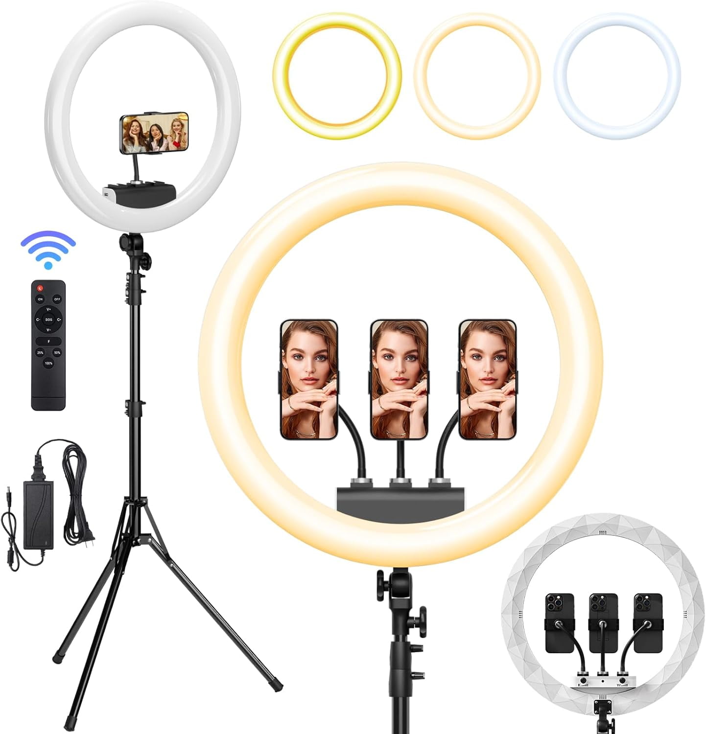 Ring Light with Stand, 19in LED Selfie Circle Light, Max 8ft/2.5m ...