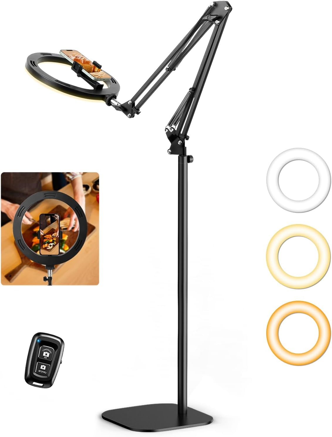 Ring Light with Stand Overhead Camera Mount Phone Holder,10” Ring Light ...
