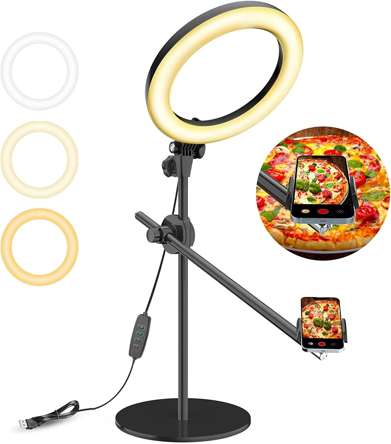 Ring Light for Desk with Stand Overhead Camera/Phone Mount with 10 ...