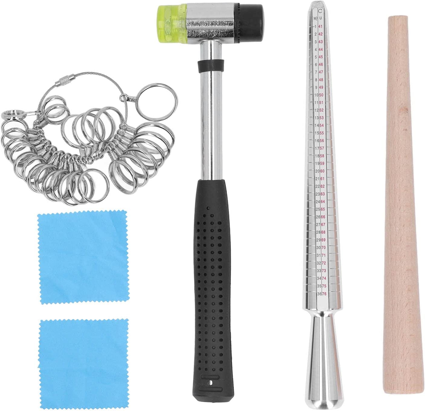 Ring Mandrel Metal Ring Sizer Set with Jewelry Rubber Mallet Hammer ...