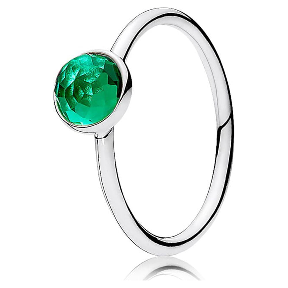 Ring May Droplet w/Flower Dome-Cut Birthstone Royal-Green Cry Ring sz ...