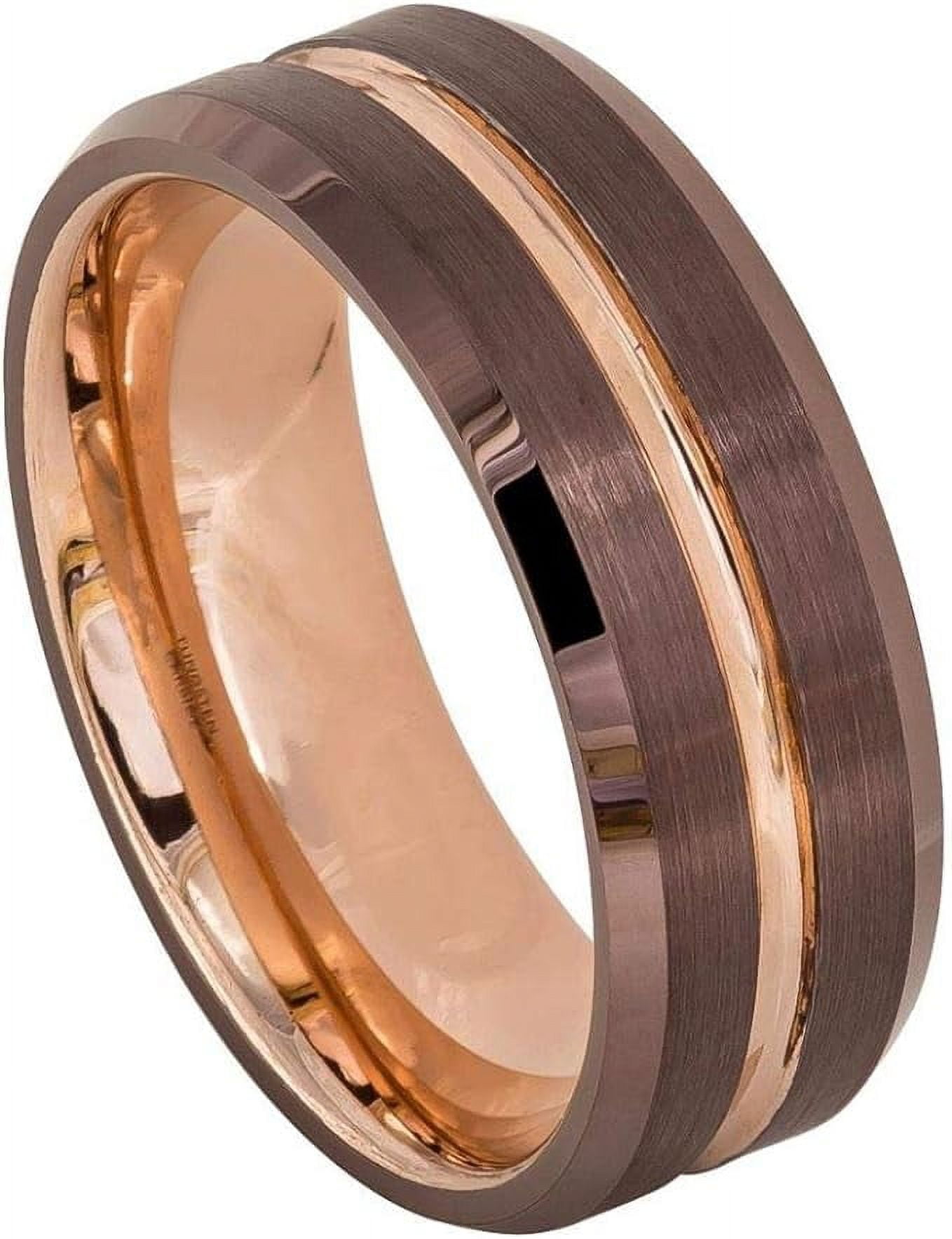 Ring for Men and Ladies ipauly inc Ring Beveled Edge Brushed Brown IP Plated Outside with Rose ...