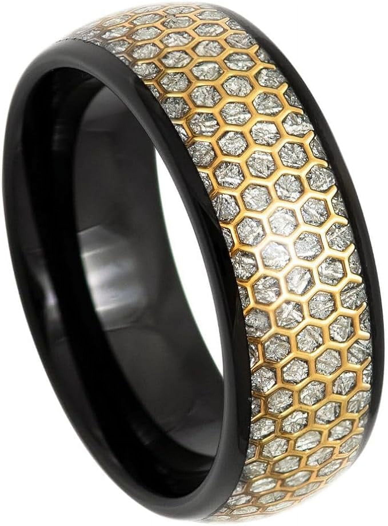 Ring for Men and Ladies ipauly inc Ring Dome Black IP with Honeycomb ...