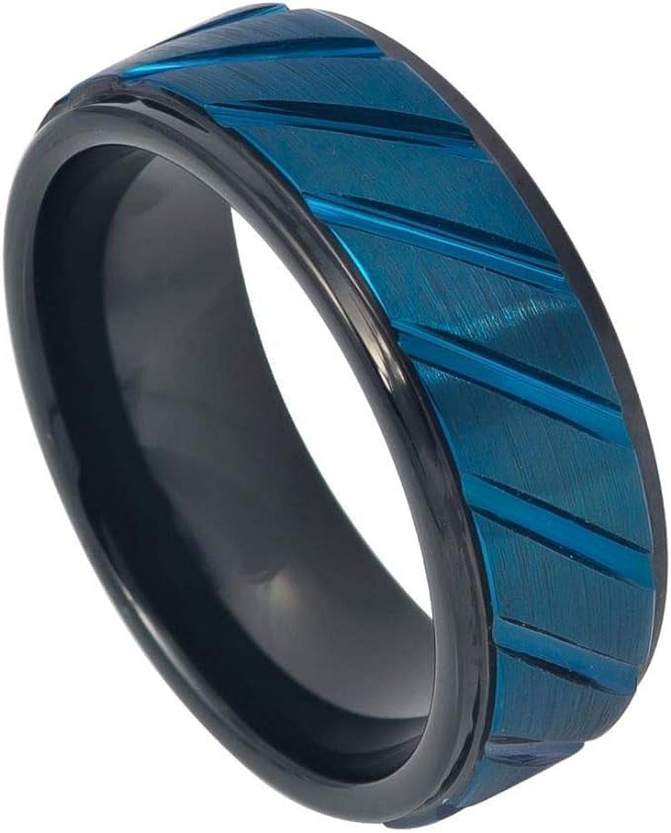 Ring for Men & Women Gifts With Thought Ring Blue IP Plated Diagonally ...