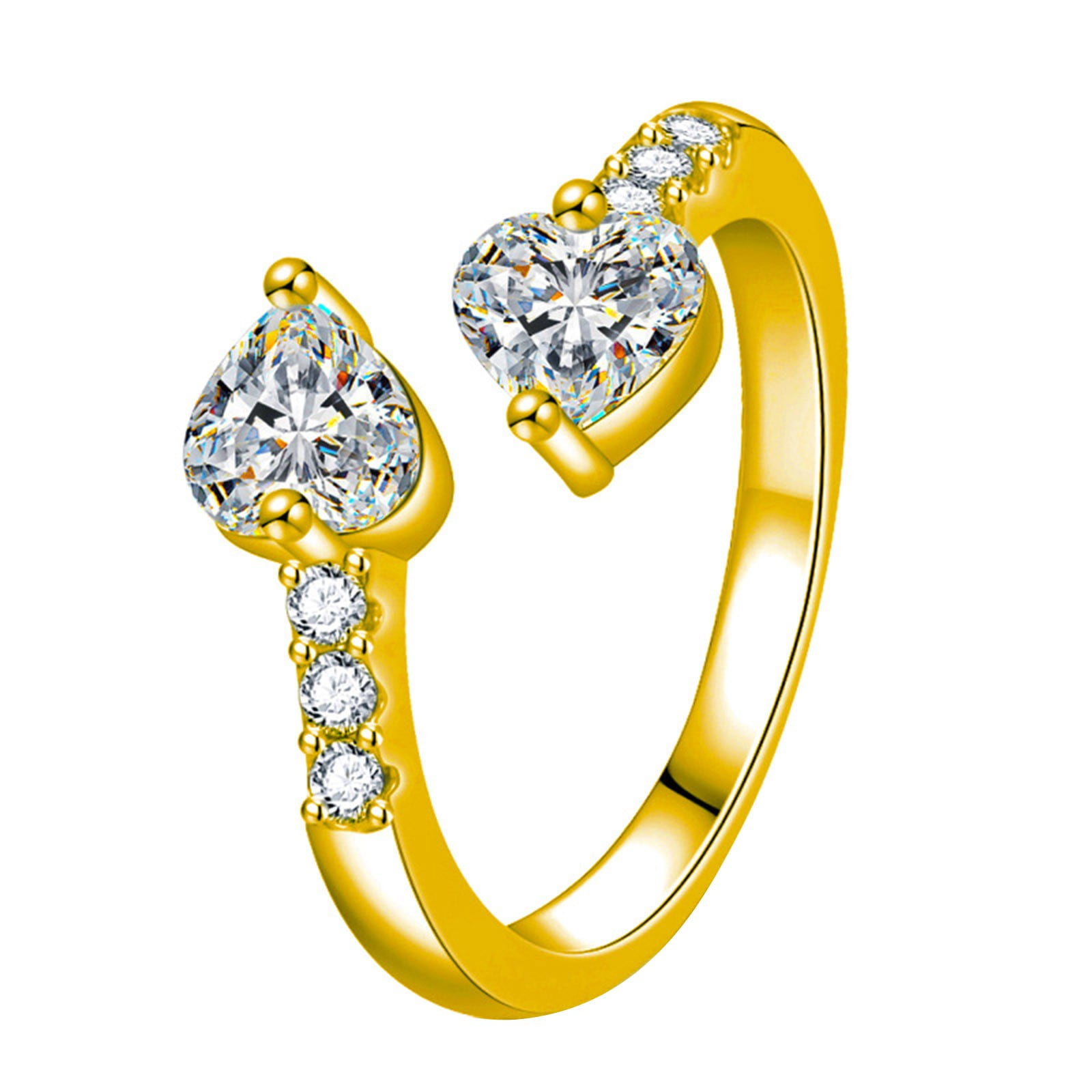 Ring Of Power Ring Jewelry Double Heart Full Diamond Open Ring Zircon ...