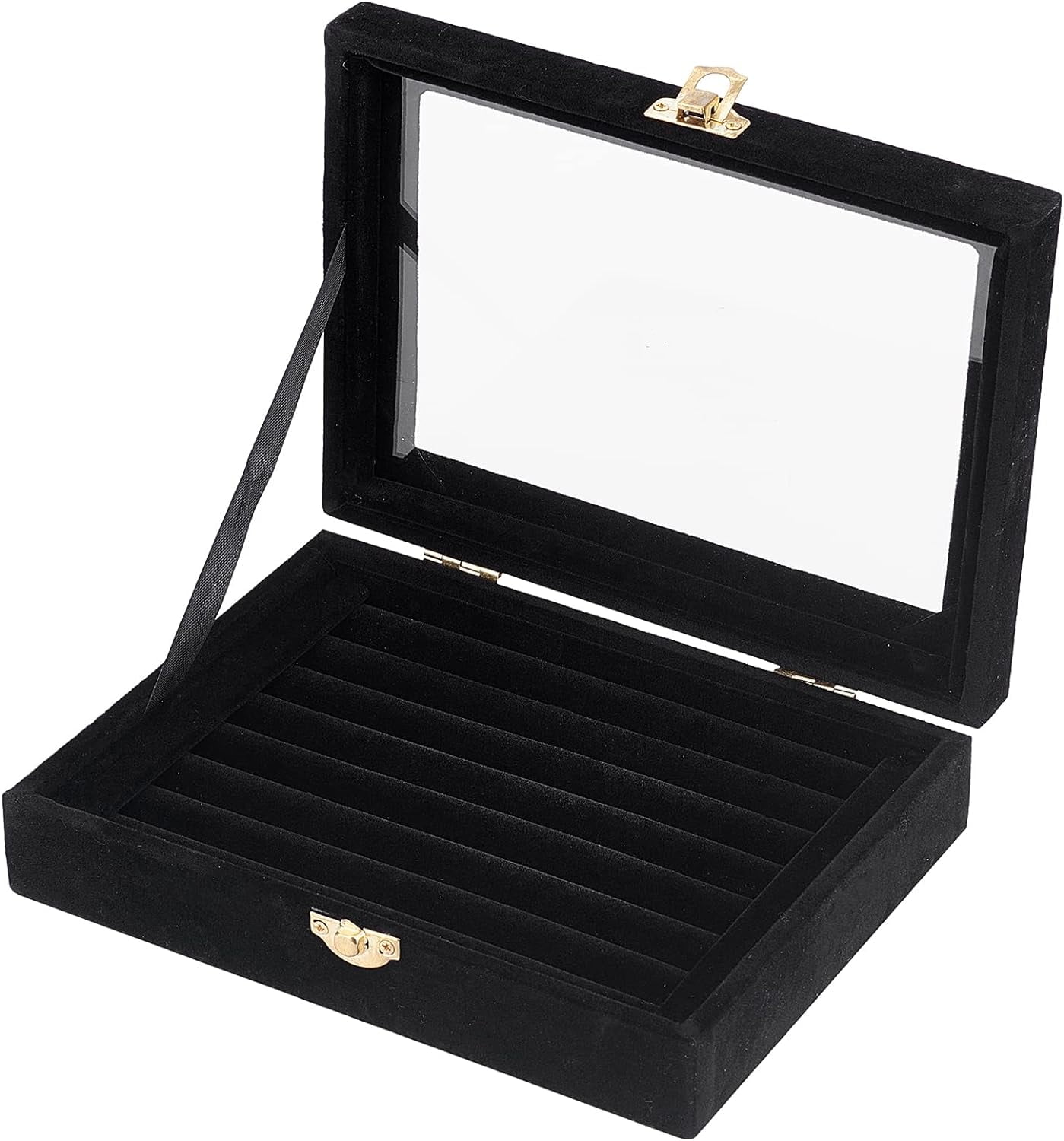 Ring Organizer Tray with Clear Lid Velvet Earring Rings Storage Box ...