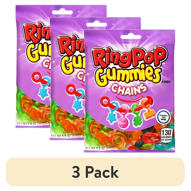 (3 pack) Ring POP Gummies Chains Candy, 5 Oz Bag - 12Count Assorted ...