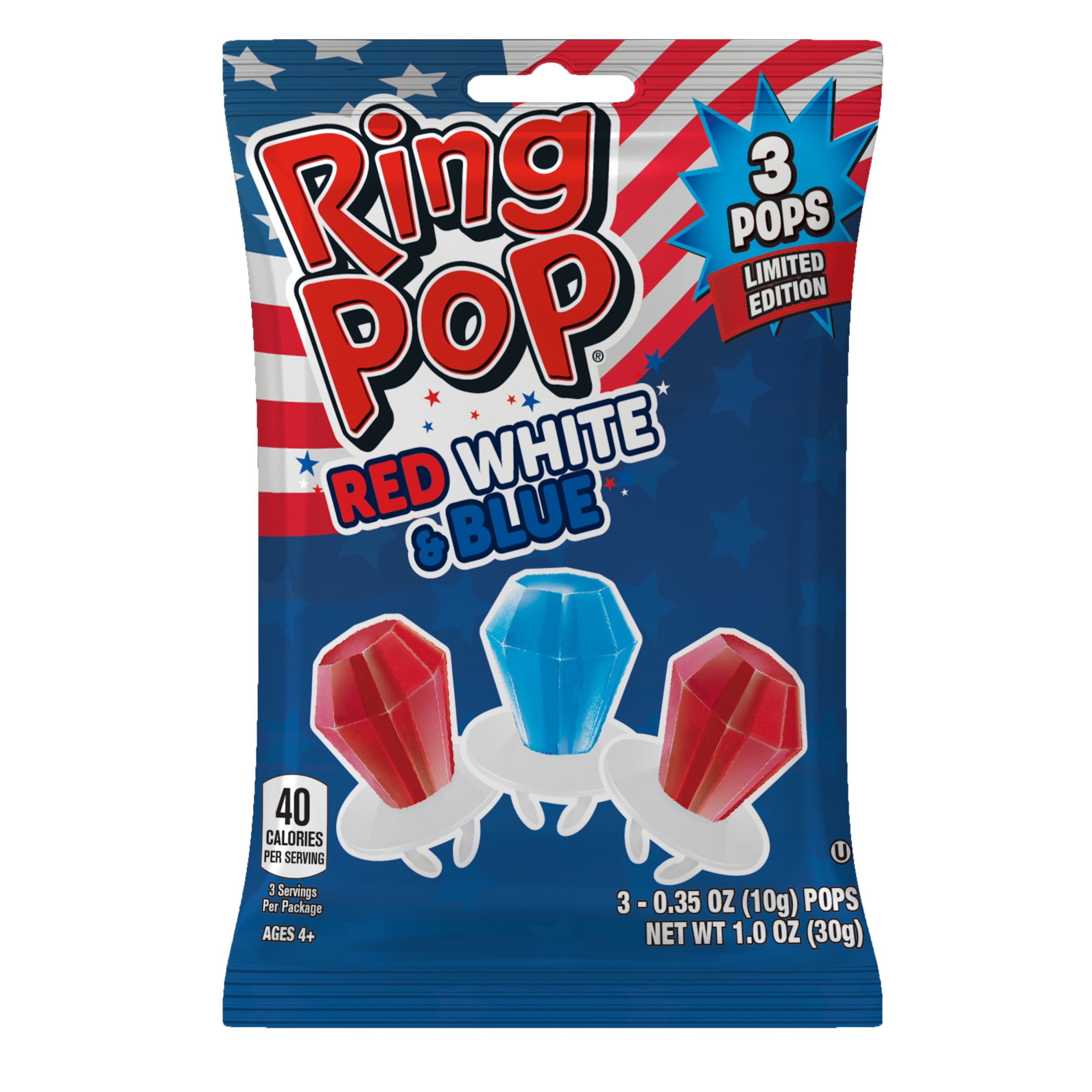 Ring Pop Candy Party Pack Red White & Blue America 250 10CT - Walmart.com