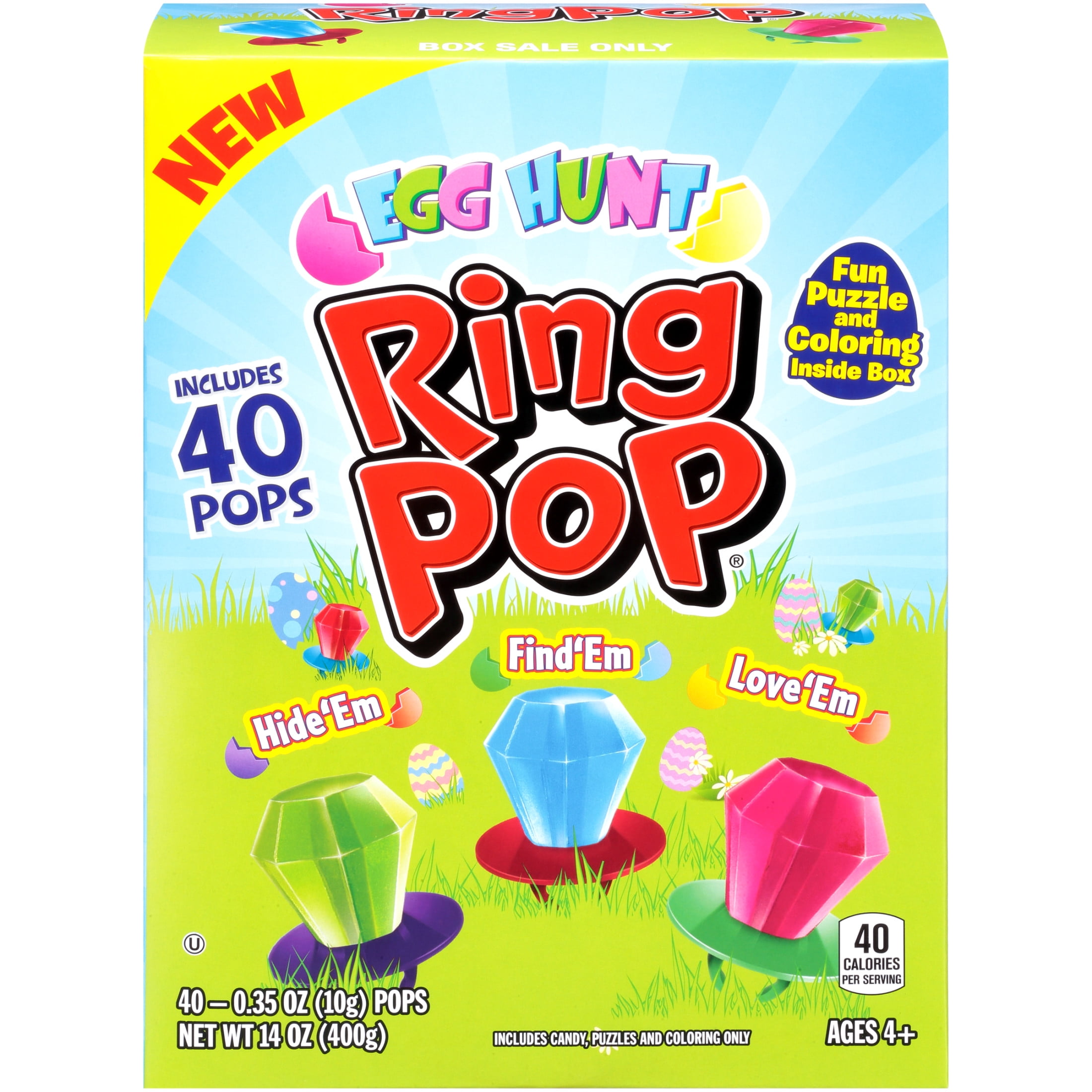 Ring Pop Easter Candy Lollipop Assorted Fruit Flavors, 40 Count Box ...