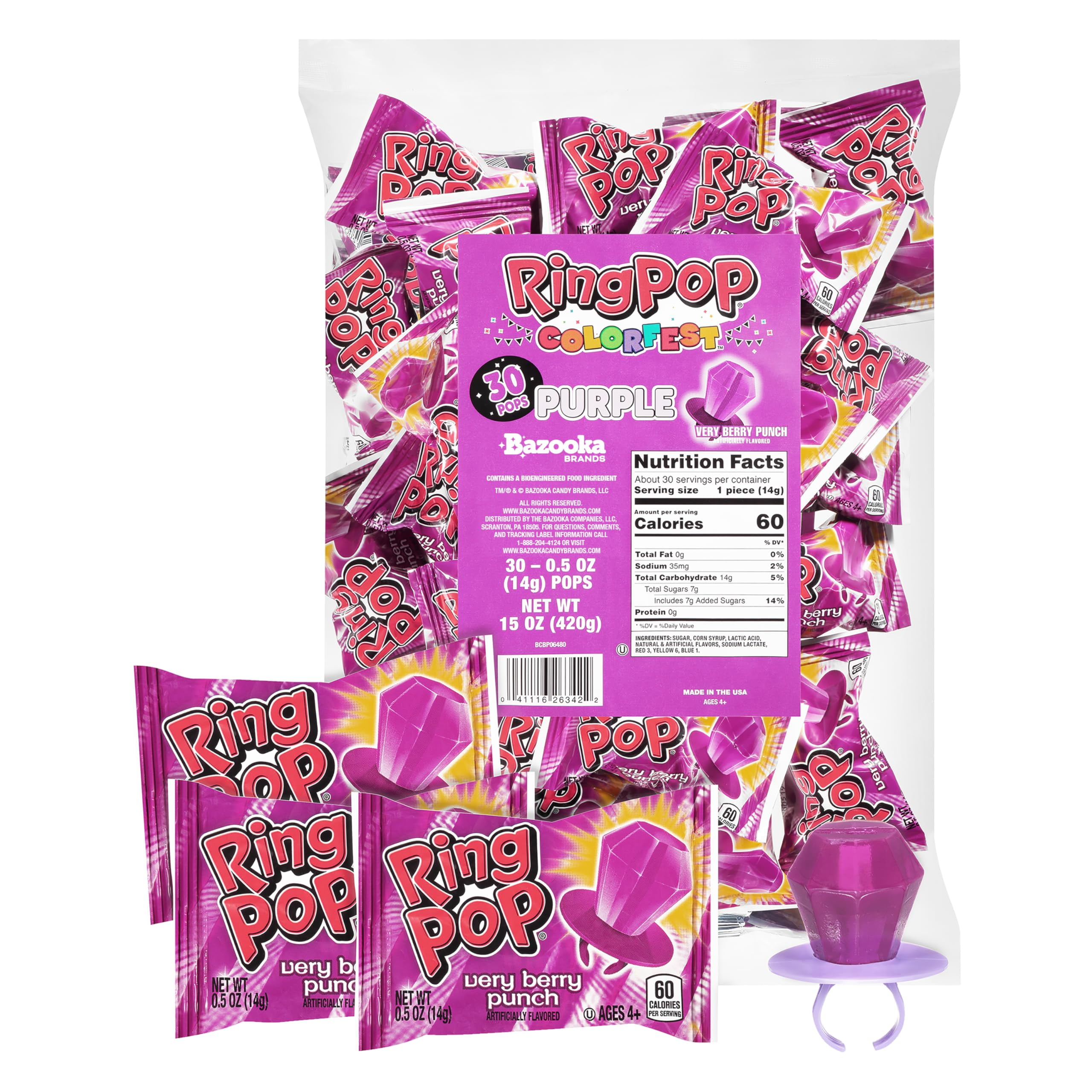 Ring Pop Purple Candy BCF26 Lollipops, 30Ct Bulk Individually Wrapped ...