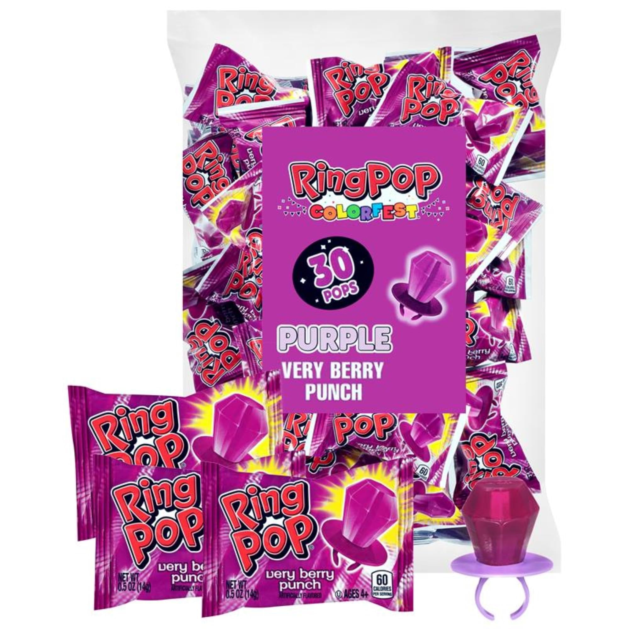 Ring Pop Purple Candy Lollipops, MDA05 30Ct Bulk Individually Wrapped ...