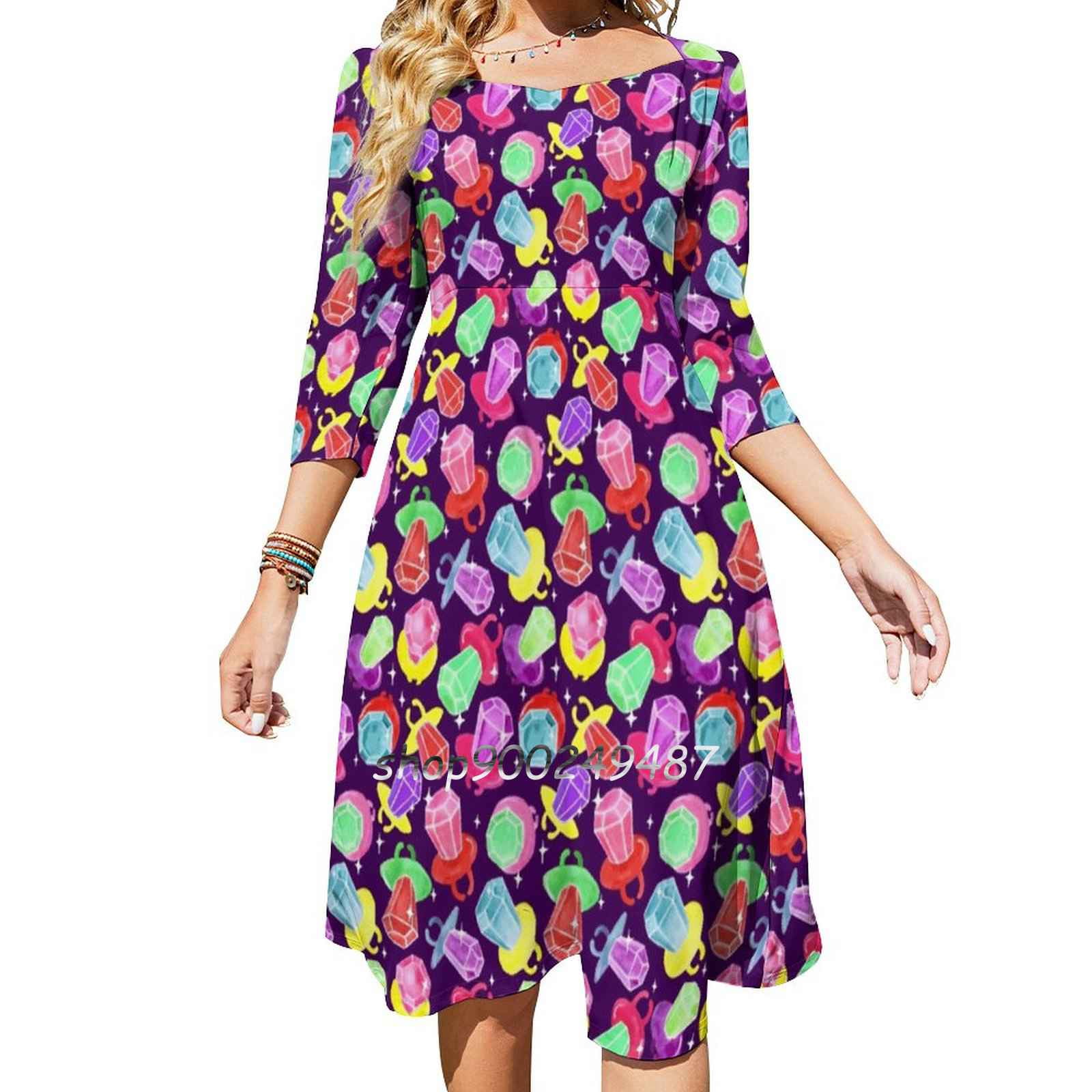 Ring Pop Sparkle-Purple Sweet Elegant Dress Women Korean Kawaii Square ...