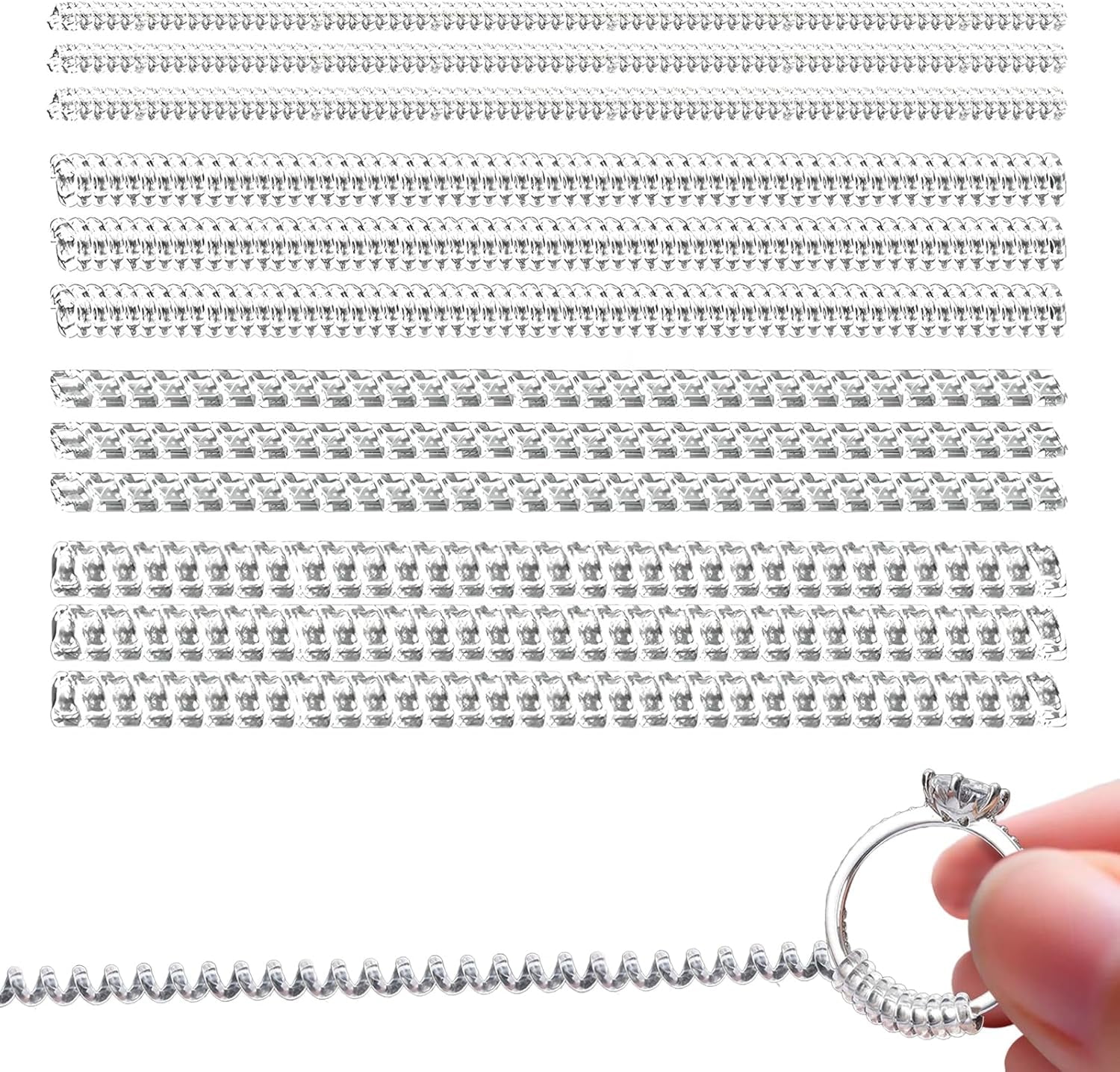 Ring Size Adjuster for Loose Rings - 12 Pcs, 4 Sizes, Invisible Spiral ...