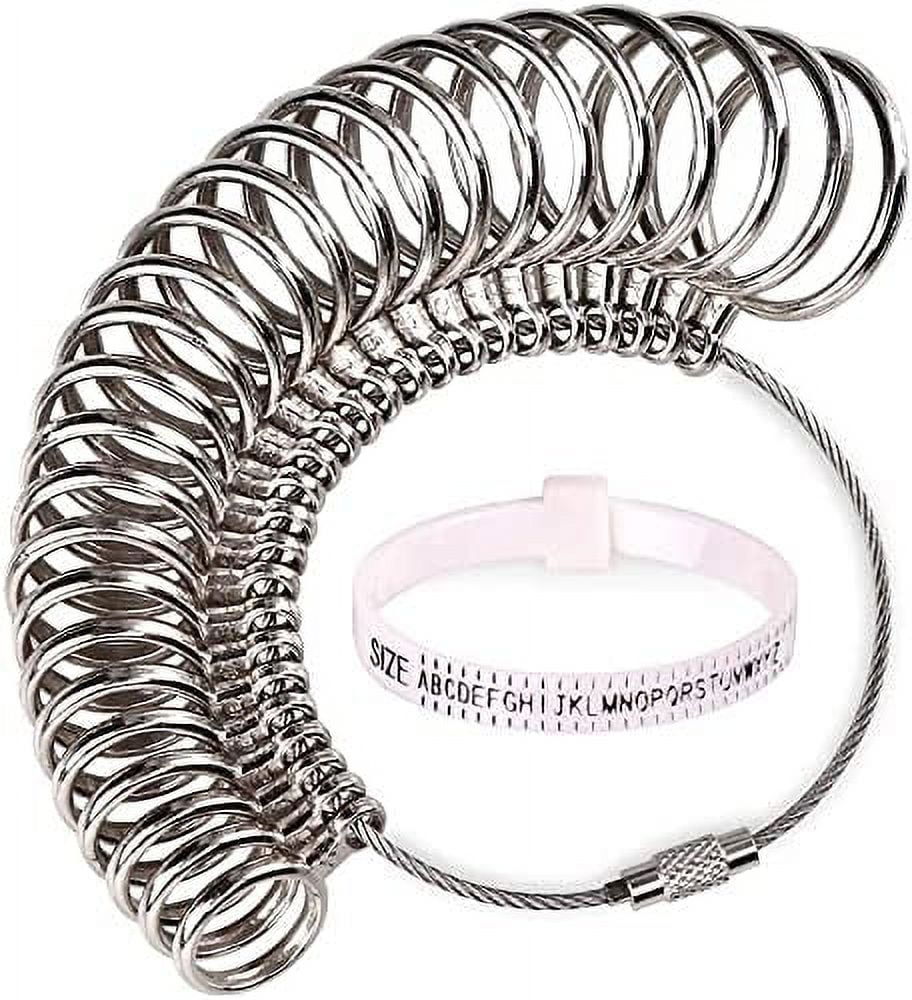 Ring Sizer Gauge Set Metal Finger Measure Sizing Measuring with Plastic ...