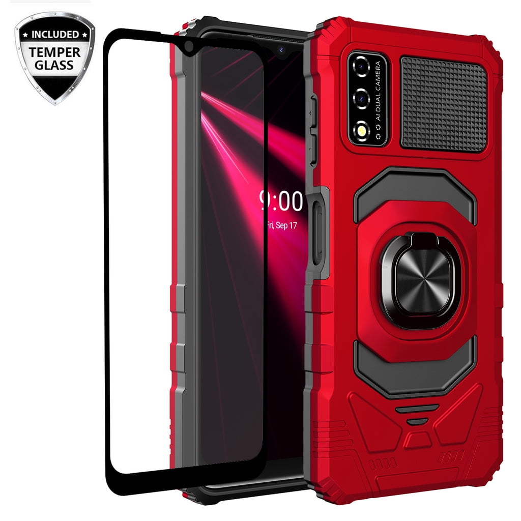 Ring Stand Phone Case for Metro T-Mobile REVVL V w/Tempered Glass ...