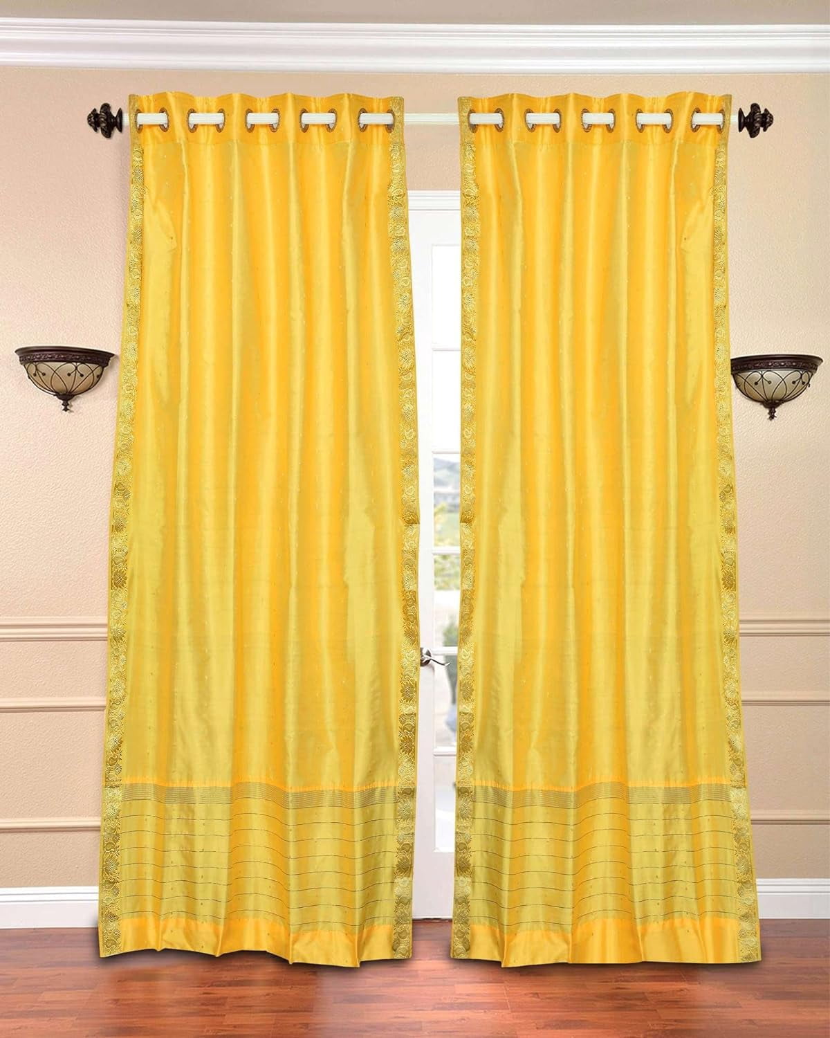 Ring Top Sheer Sari Curtains 43"W x 120"L matching tiebacks ...