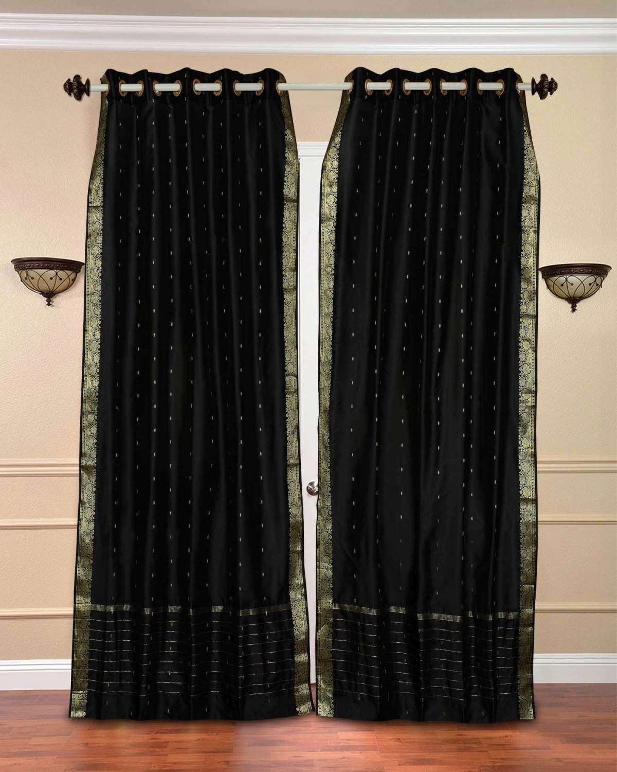Black Ring Top Sheer Sari Curtain / Drape / Panel - 80W x 108L - Piece ...