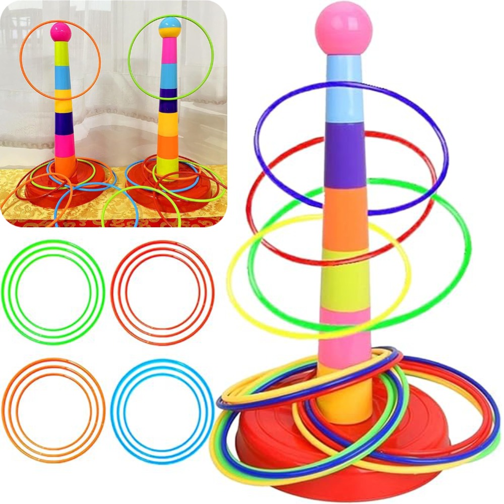 Ring Toss Game for Kids Adults, Ring Toss Game Set with 2 Columns+24 ...