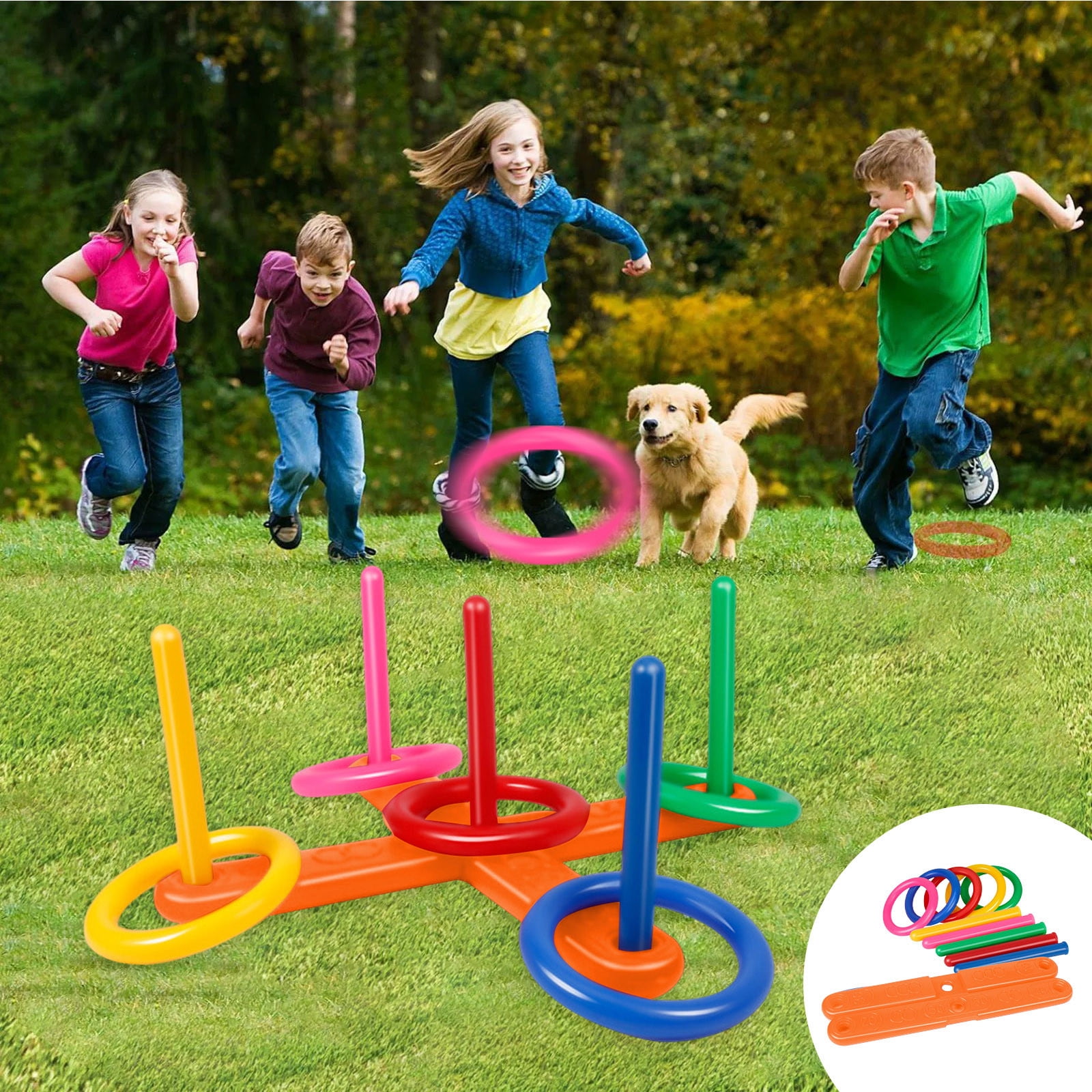 Ring Toss Game Set with 5 Rods and 5 Rings for Indoor Outdoor Family ...