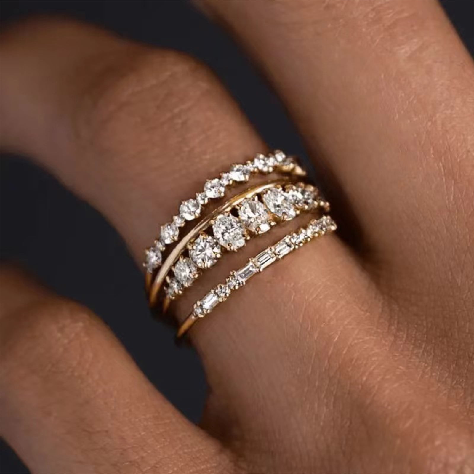 Ring for Women 925 Silver 14k Gold Rings Gold Plated Inlaid Zircon Four ...