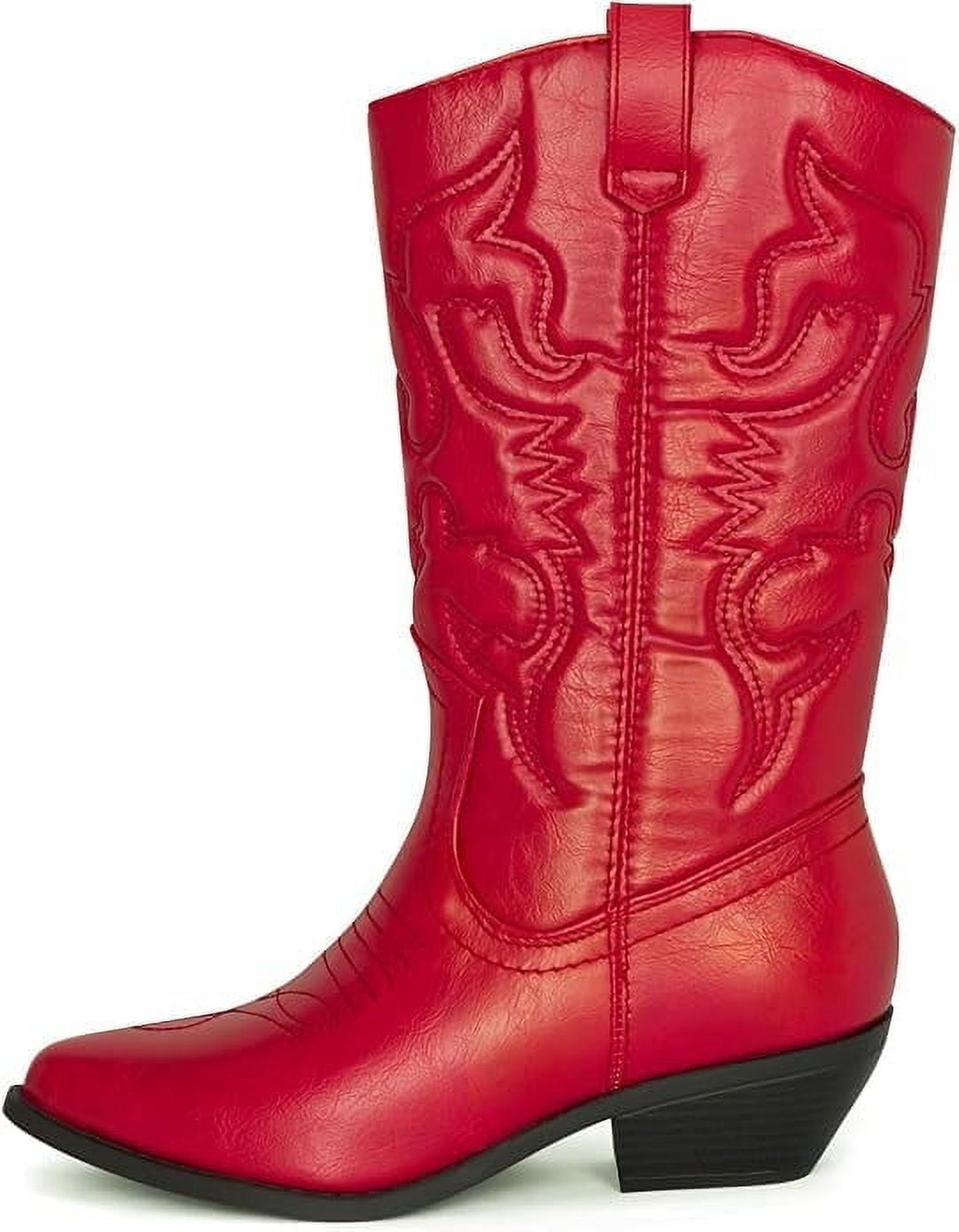 Ring- Women's Cowboy / Cowgirl Pull On Western Stacked Heel Mid Calf ...